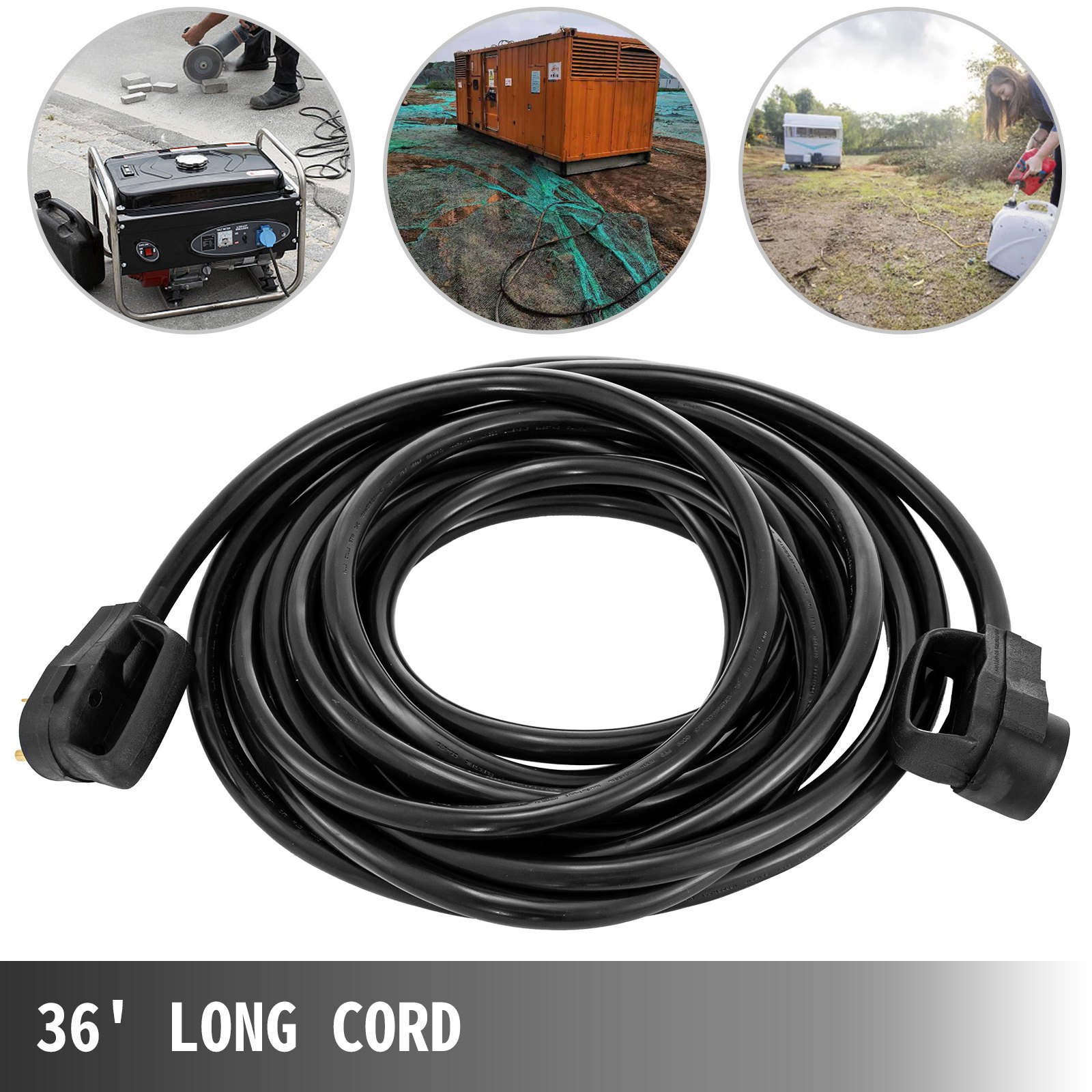 VEVOR 36ft 30A RV Extension Cord Camper, TT-30P to TT-30R Heavy Duty RV ...