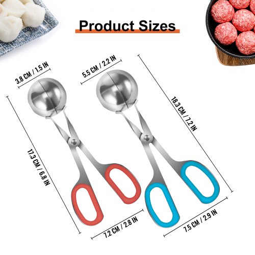 VEVOR Meatball Maker Tongs, 2 PCS per Pack, 1.5" & 2.2" Meat Baller ...