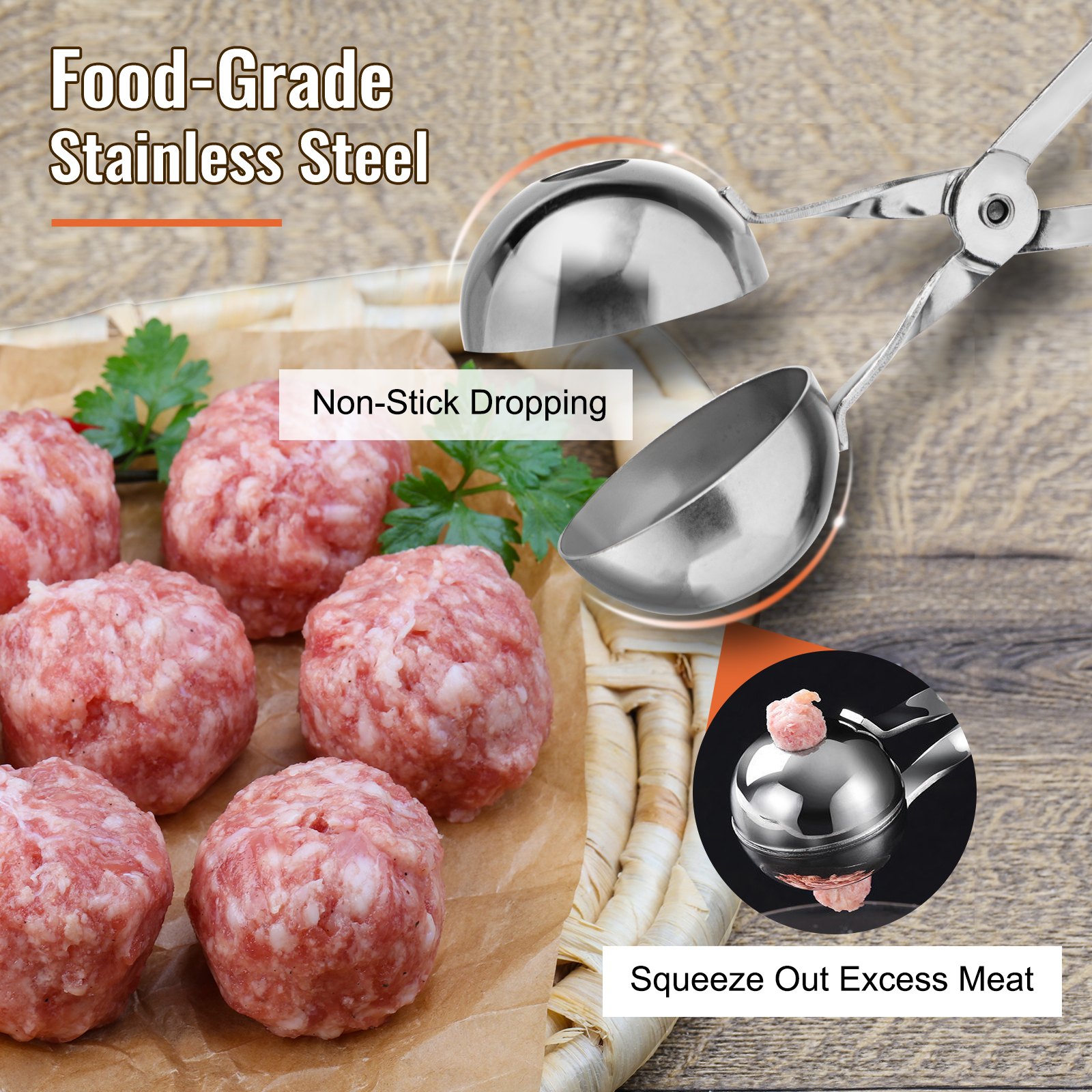 VEVOR Meatball Maker Tongs, 2 PCS per Pack, 1.5" & 2.2" Meat Baller ...