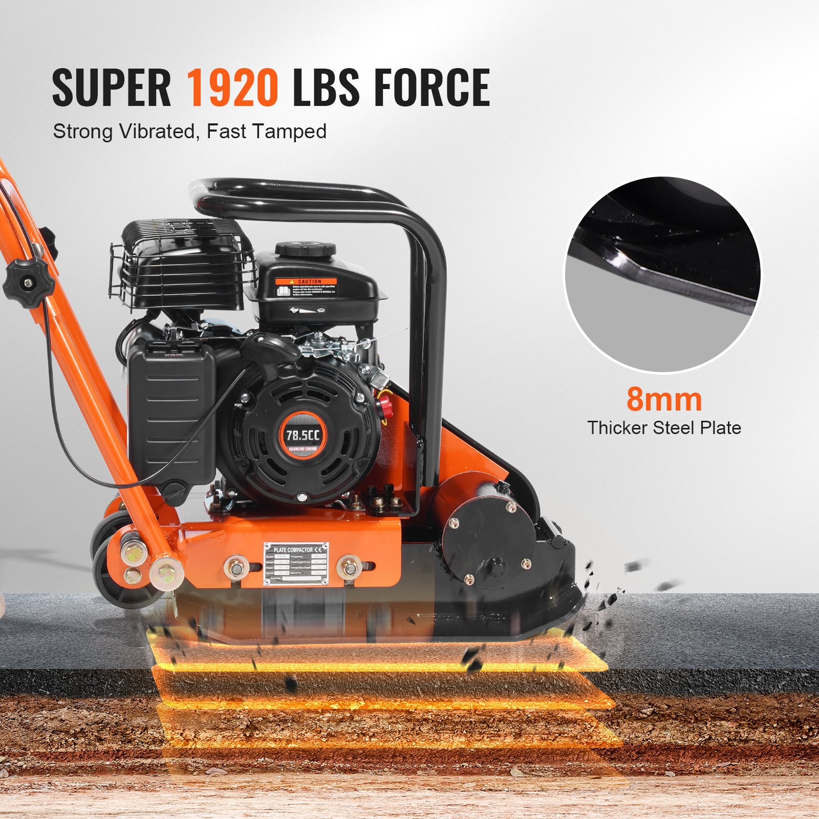 VEVOR VEVOR Plate Compactor Plate Tamper 2.8 HP Walk-Behind Rammer 78 ...