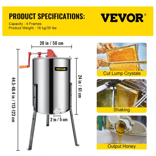 4 Frame Honey Extractor Stainless Steel Manual Honeycomb Spinner ...