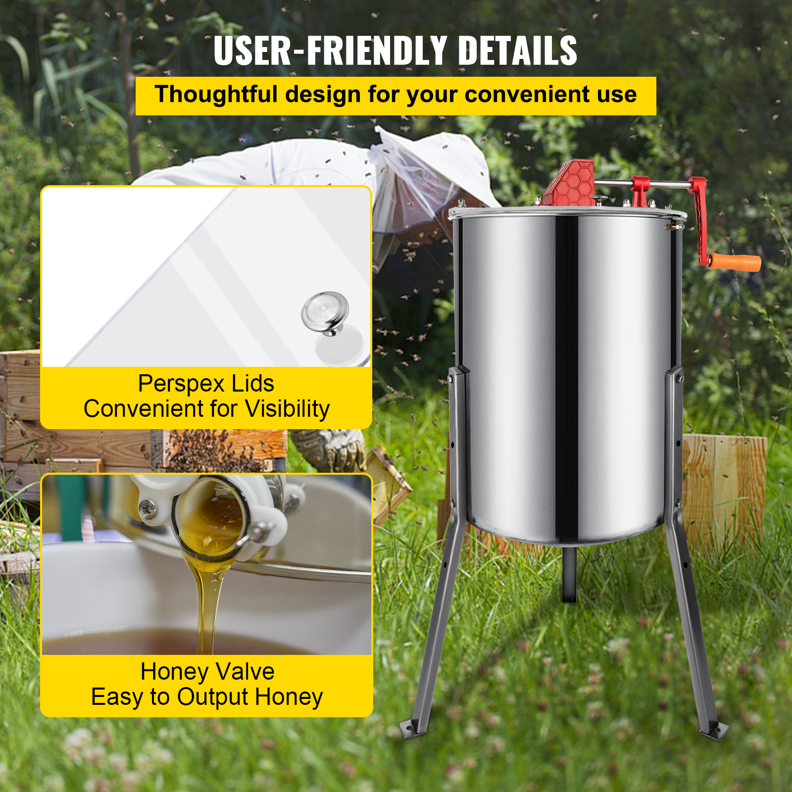 4 Frame Honey Extractor Stainless Steel Manual Honeycomb Spinner ...