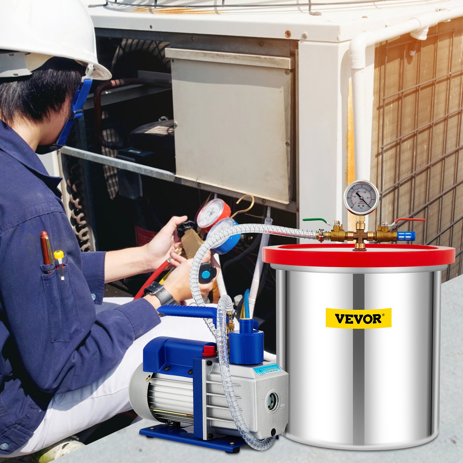 VEVOR Vacuum Chamber with Pump, 5 Gallon Chamber, 5 CFM 1/3 HP Single ...