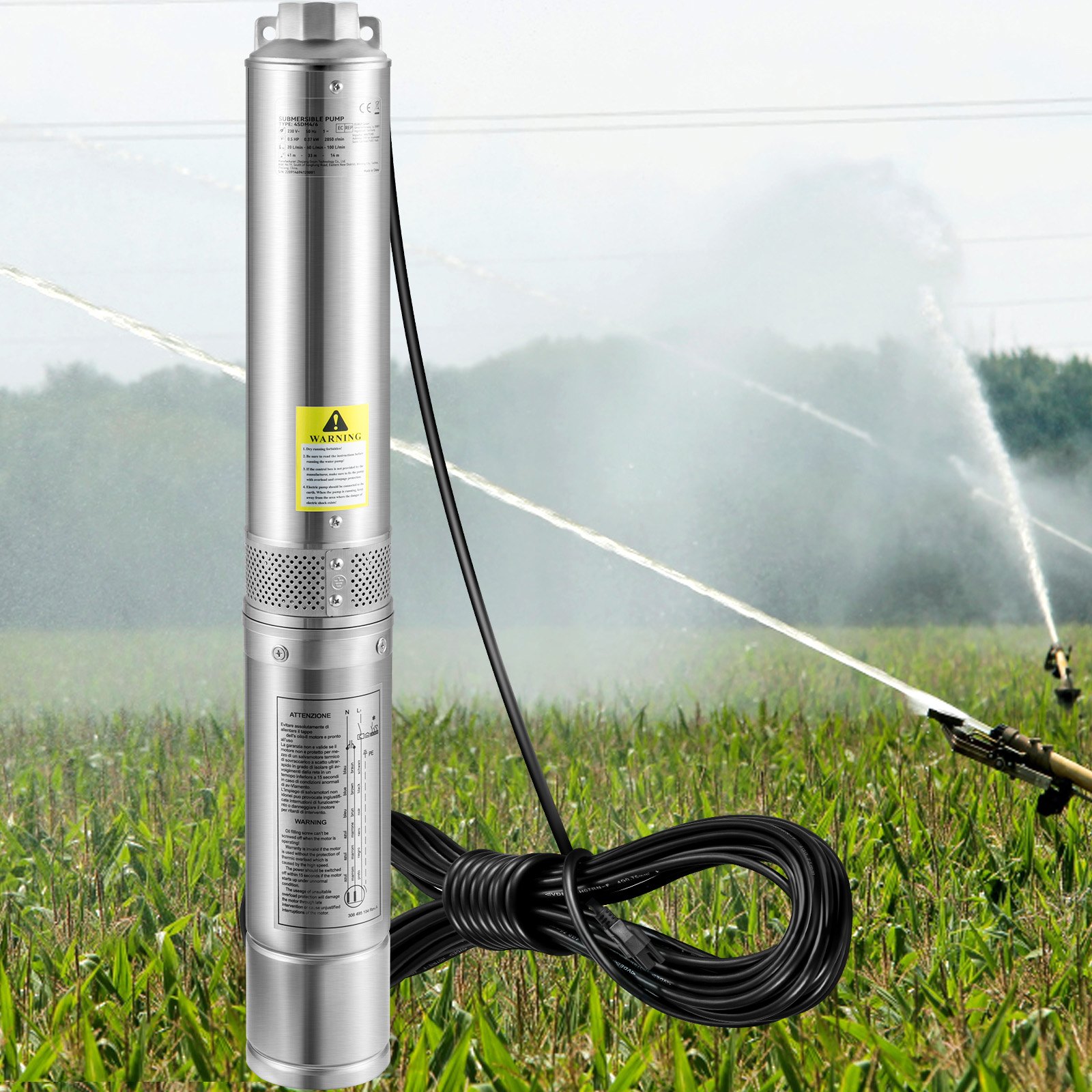VEVOR Deep Well Submersible Pump, 1HP 115V/60Hz, 37gpm Flow 207ft Head ...