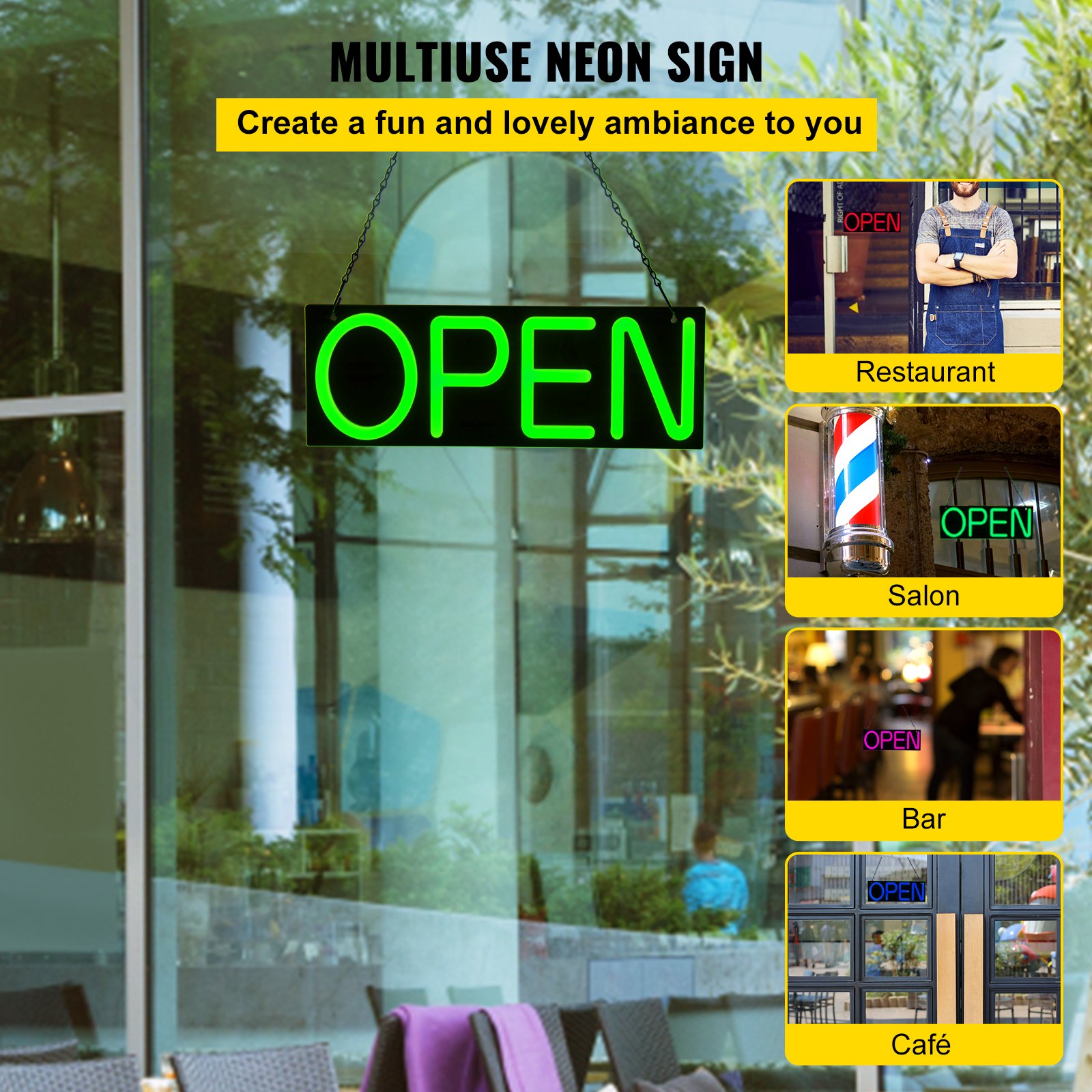 VEVOR LED Open Sign, 20" x 7" Neon Open Sign for Business ...