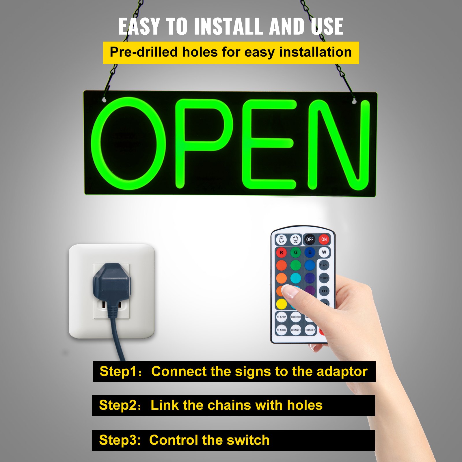 VEVOR LED Open Sign, 20" x 7" Neon Open Sign for Business ...