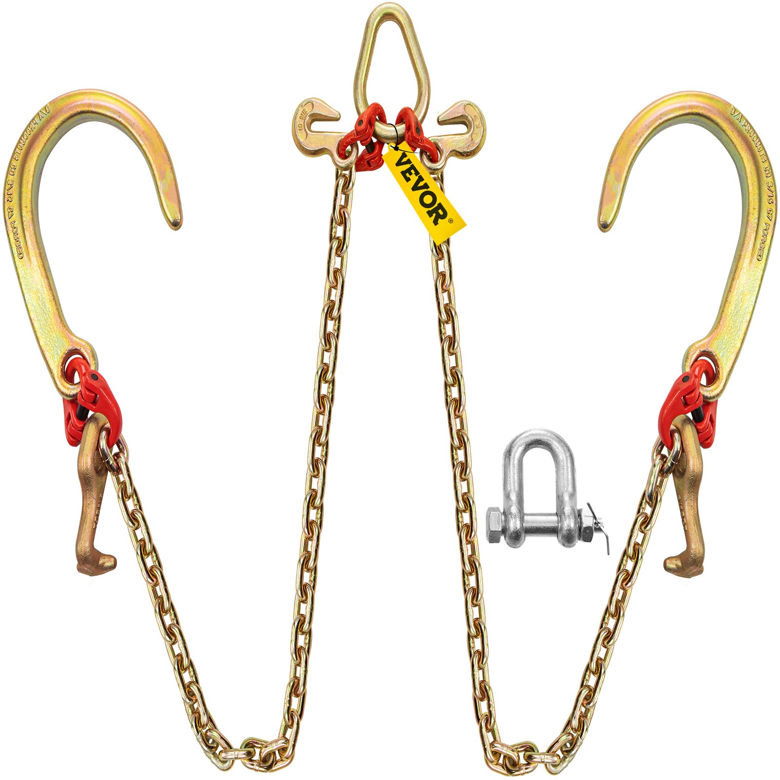 VEVOR J Hook Chain, 5/16 in x 2 ft Tow Chain Bridle, Grade 80 J Hook ...