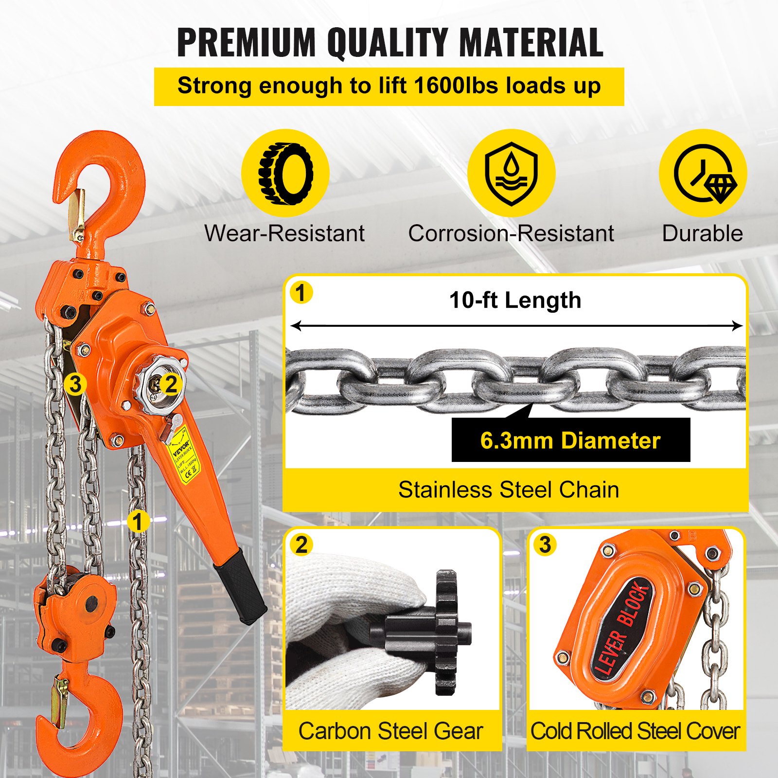 Chain Hoist Lever Hoist 0.75t Capacity With 3m Chain And Heavy Duty ...