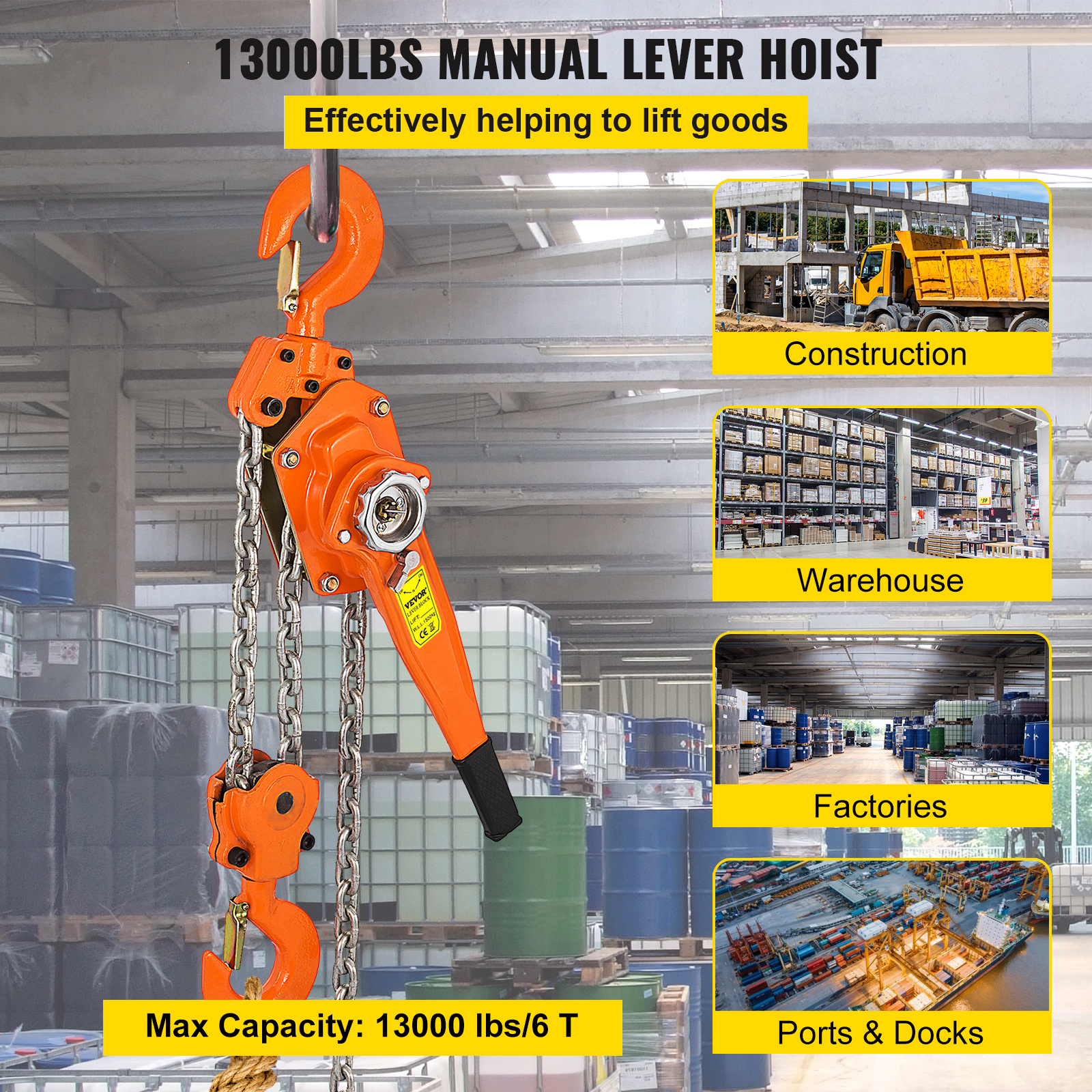 Lever Block Chain Hoist 6t 6m/20ft Chain Hoist Ratchet Lever Hoist With ...