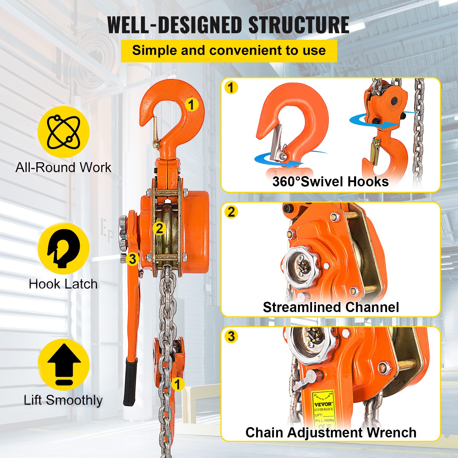 Lever Block Chain Hoist 6t 6m/20ft Chain Hoist Ratchet Lever Hoist With ...