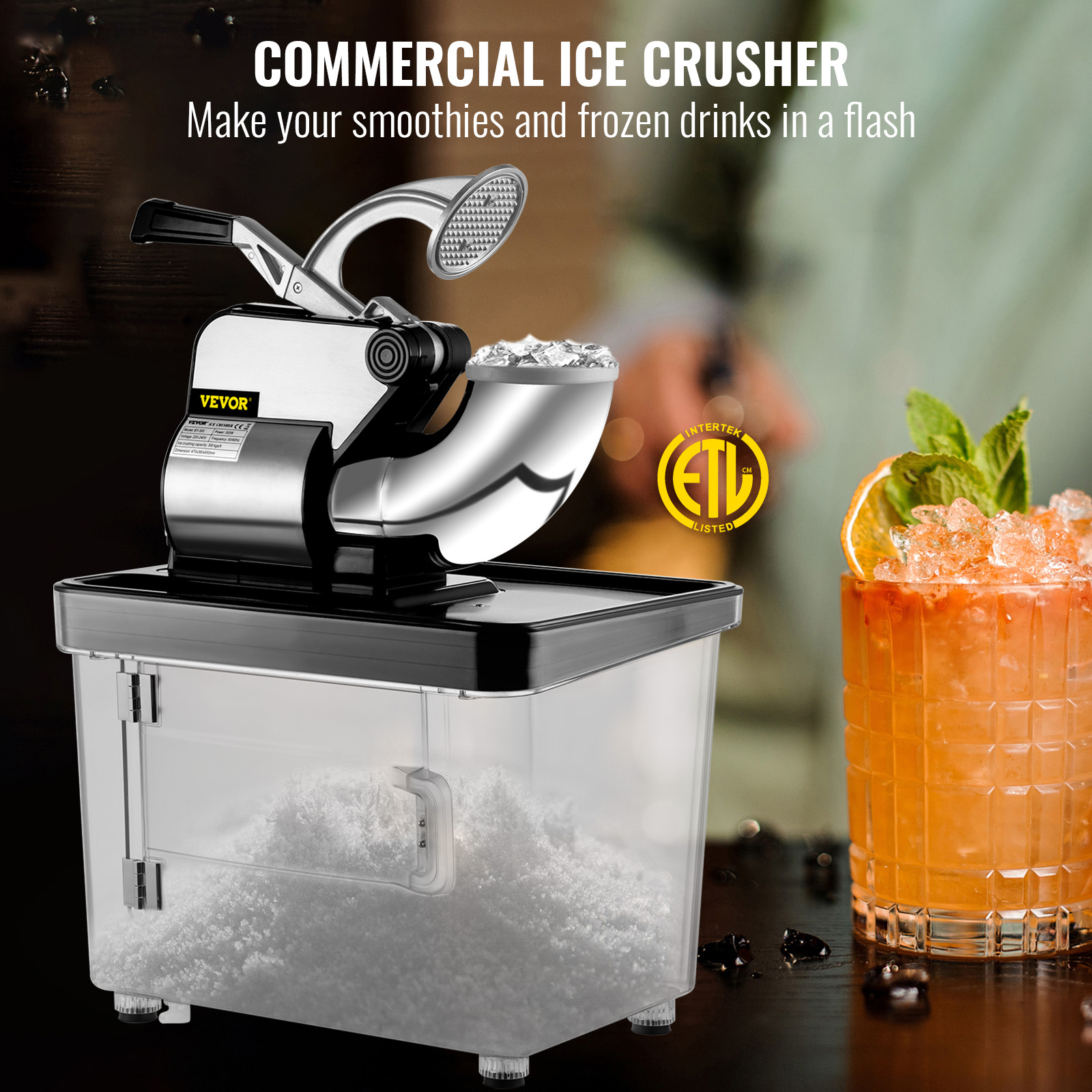 VEVOR 110V Commercial Ice Crusher 440LBS/H, ETL Approved 300W Electric ...