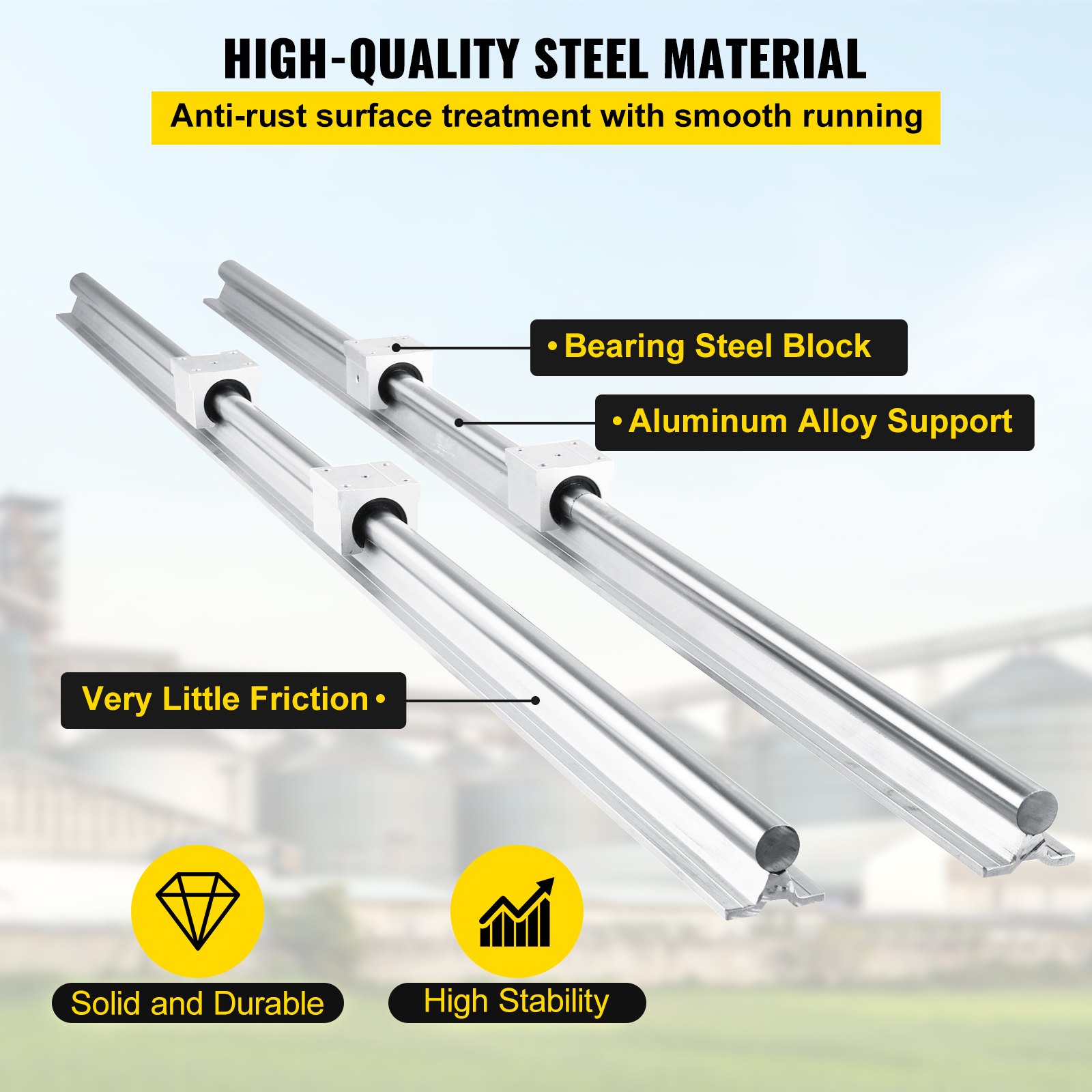 VEVOR Linear Rail SBR20-1200mm 20mm Linear Rail Shaft Rod W/ 4 SBR20UU ...