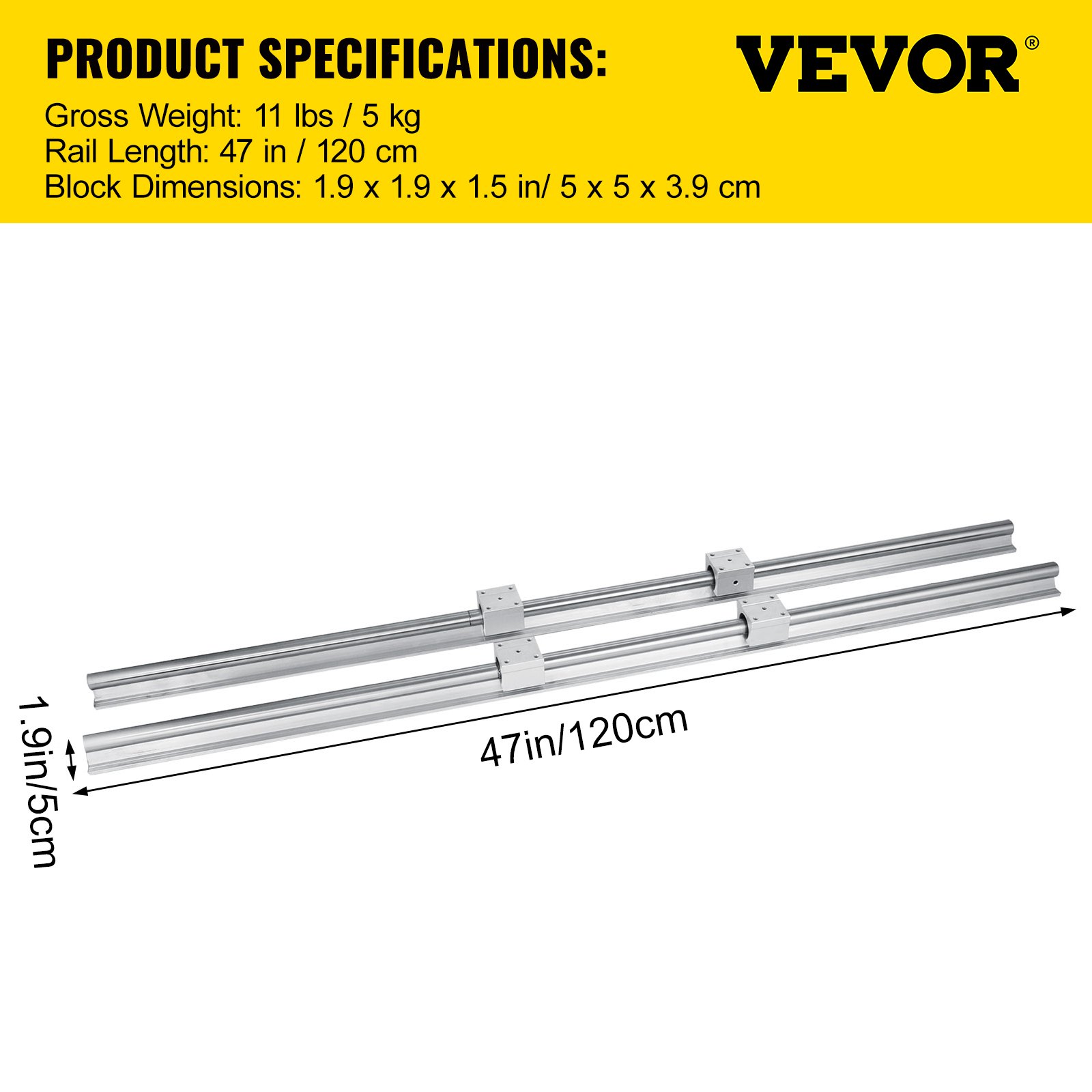 VEVOR Linear Rail SBR20-1200mm 20mm Linear Rail Shaft Rod W/ 4 SBR20UU ...