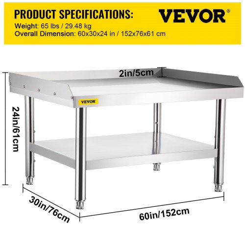 VEVOR Stainless Steel Table for Prep & Work 60" x 30" Kitchen Equipment ...