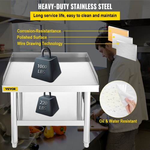 VEVOR Stainless Steel Table for Prep & Work 24" x 28" Kitchen Equipment ...