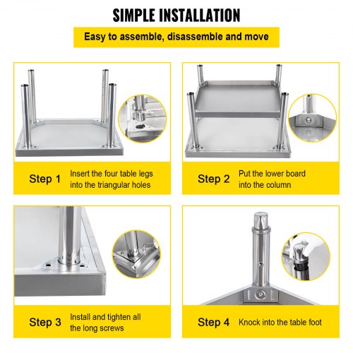 VEVOR Stainless Steel Table for Prep & Work 24" x 28" Kitchen Equipment ...