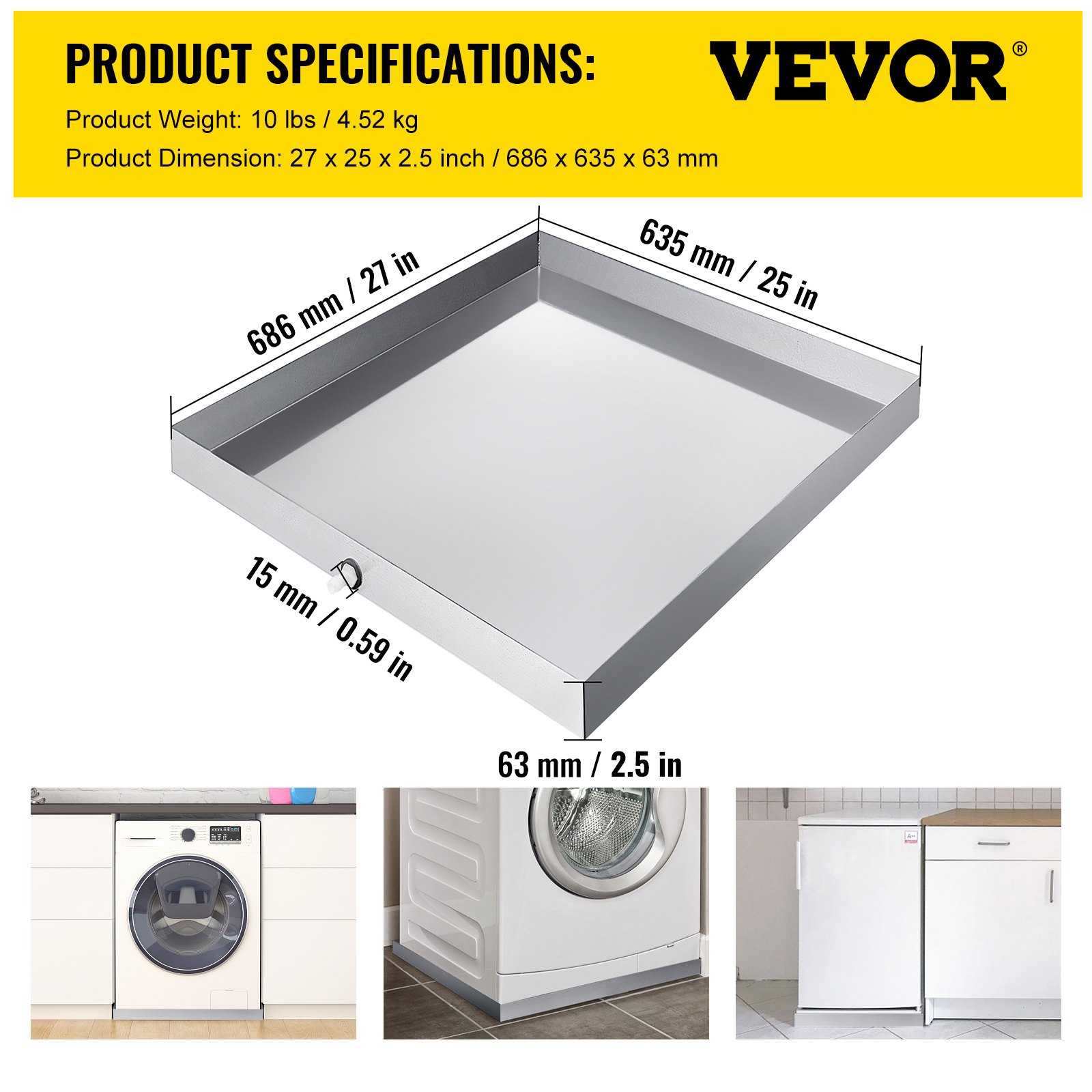 27”x25” Washing Machine Pan parts Under Washer Tray Drip Drain Overflow ...