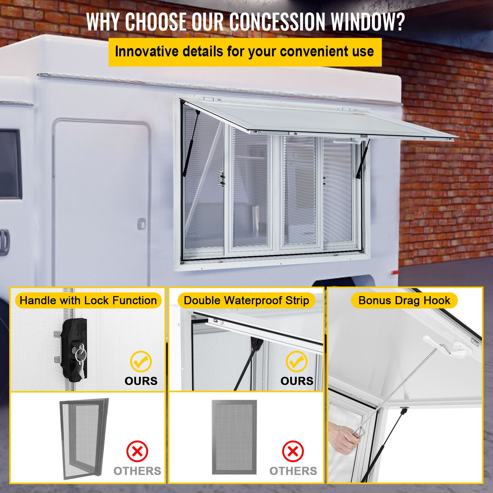 VEVOR Concession Stand Serving Window Food Truck Service Awning 36x36in ...
