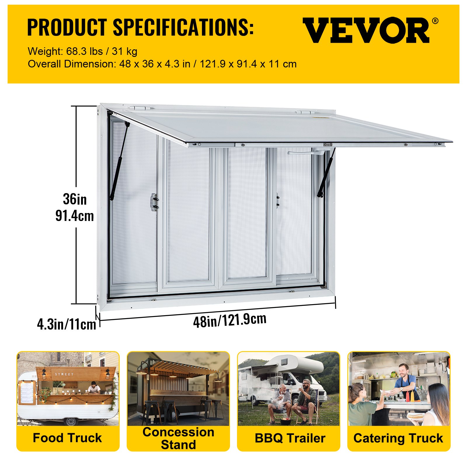 VEVOR Concession Stand Serving Window Food Truck Service Awning 48x36in ...