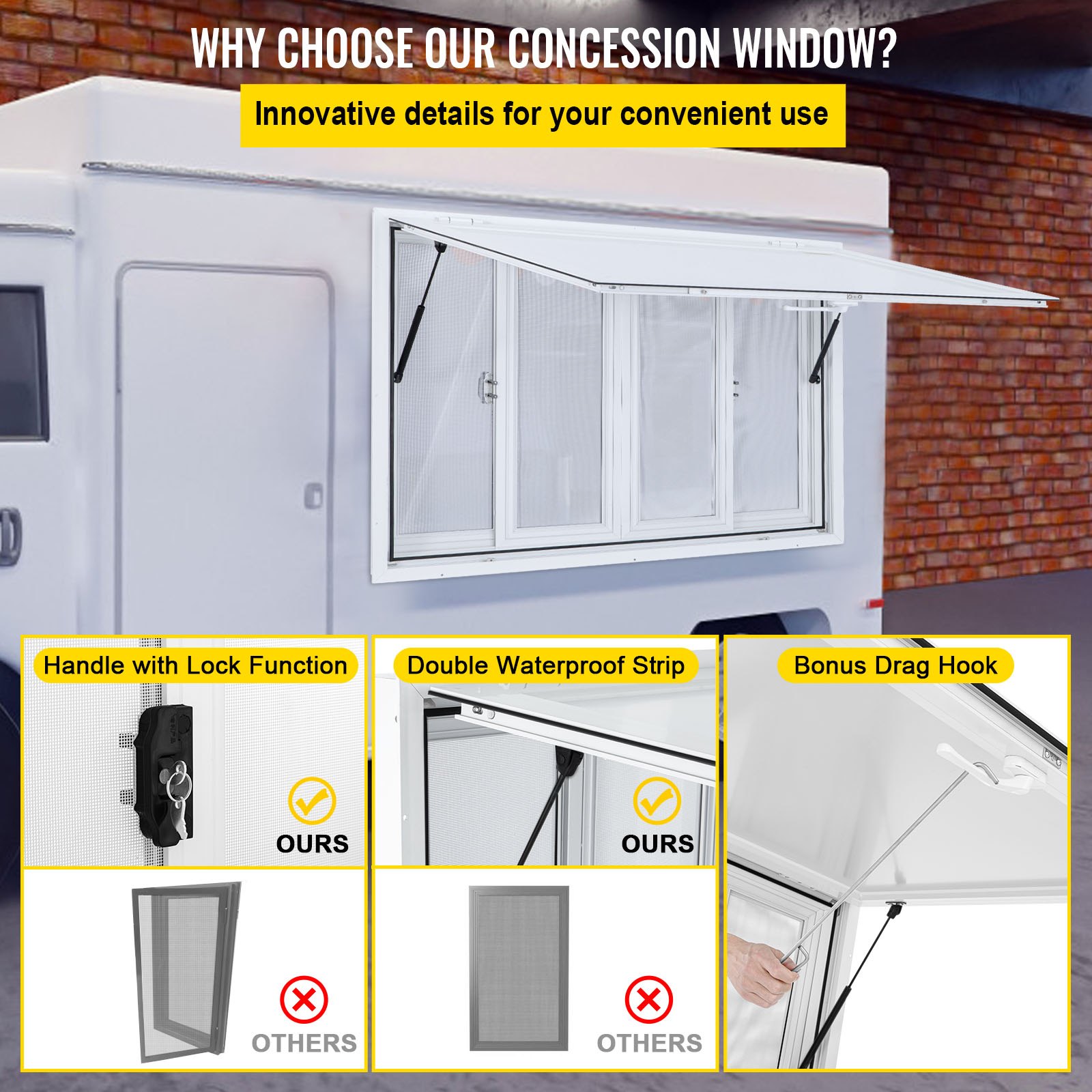 VEVOR Concession Window, 53 x 33 inch, Aluminum Alloy Food Truck ...
