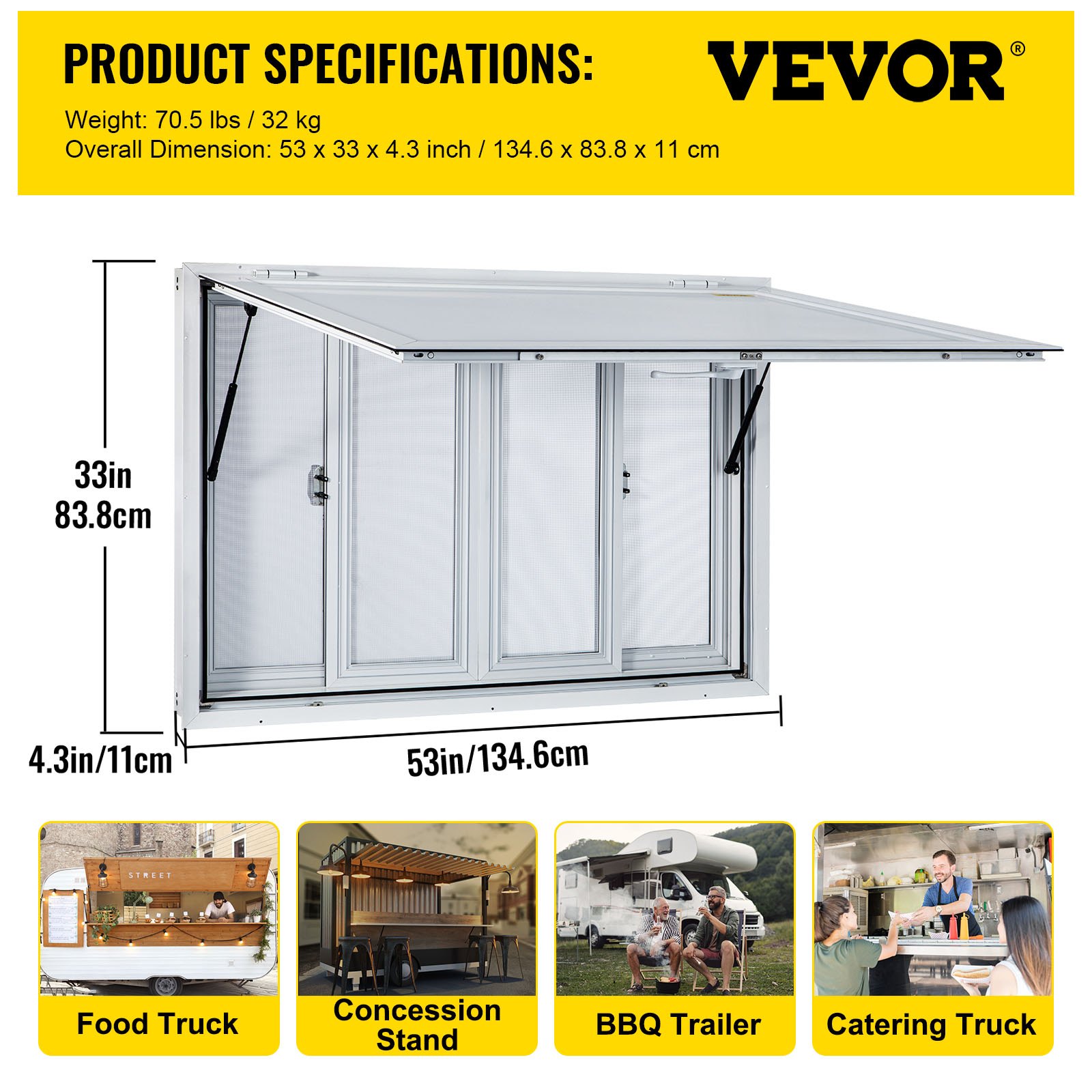 VEVOR Concession Window, 53 x 33 inch, Aluminum Alloy Food Truck ...