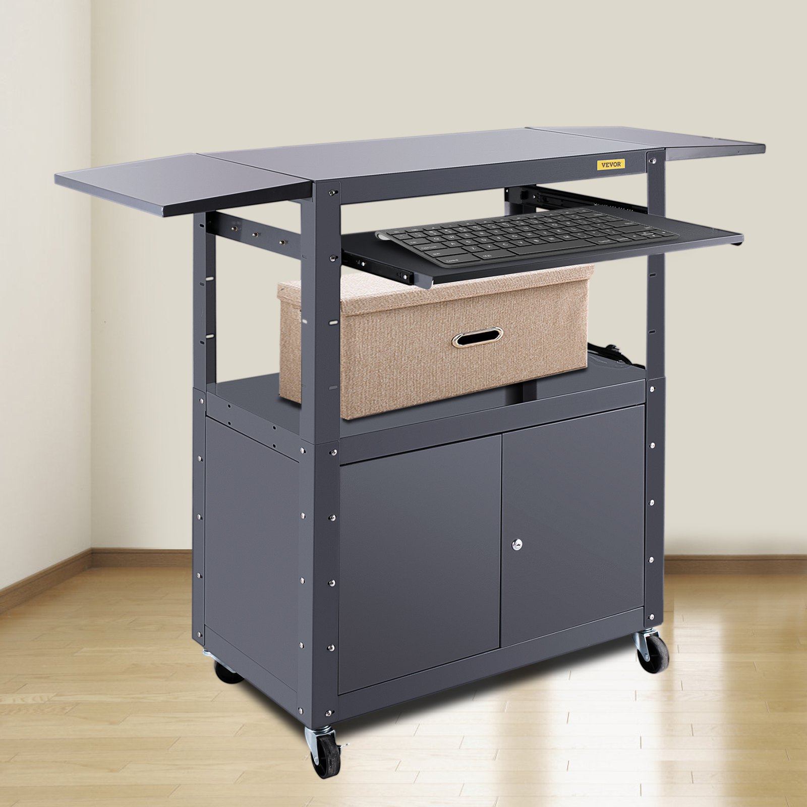 VEVOR AV Cart, 27-41 inch Height Adjustable Media Cart with 2 Drop ...