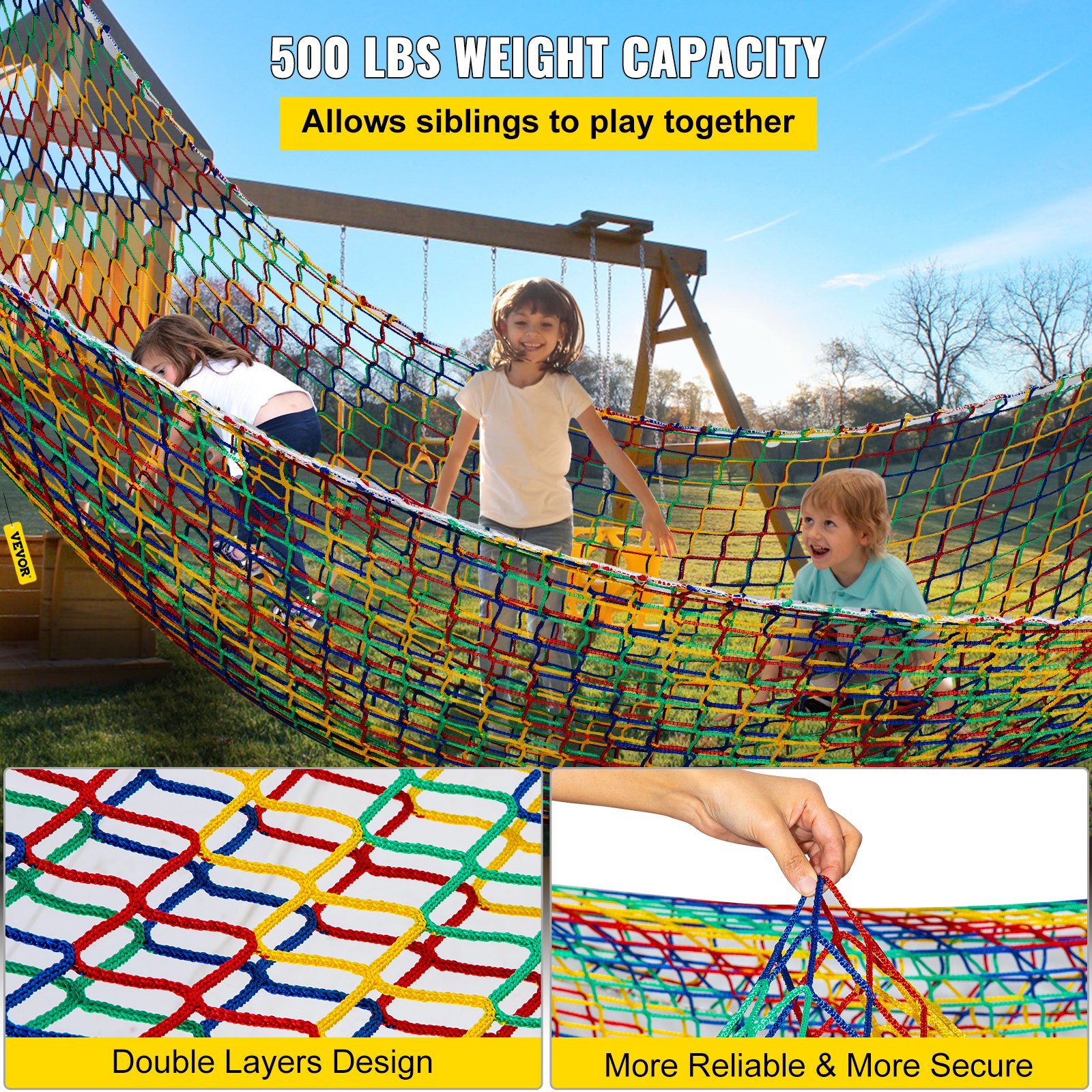 VEVOR Climbing Cargo Net, 6.6 x 10.5 ft Playground Climbing Cargo Net ...