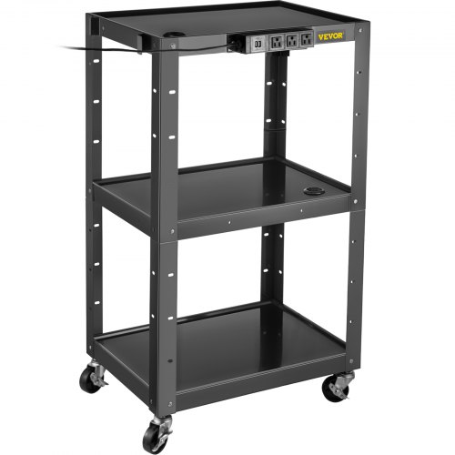 VEVOR Steel AV Cart, 24-42" Height Adjustable Media Cart with Electric ...