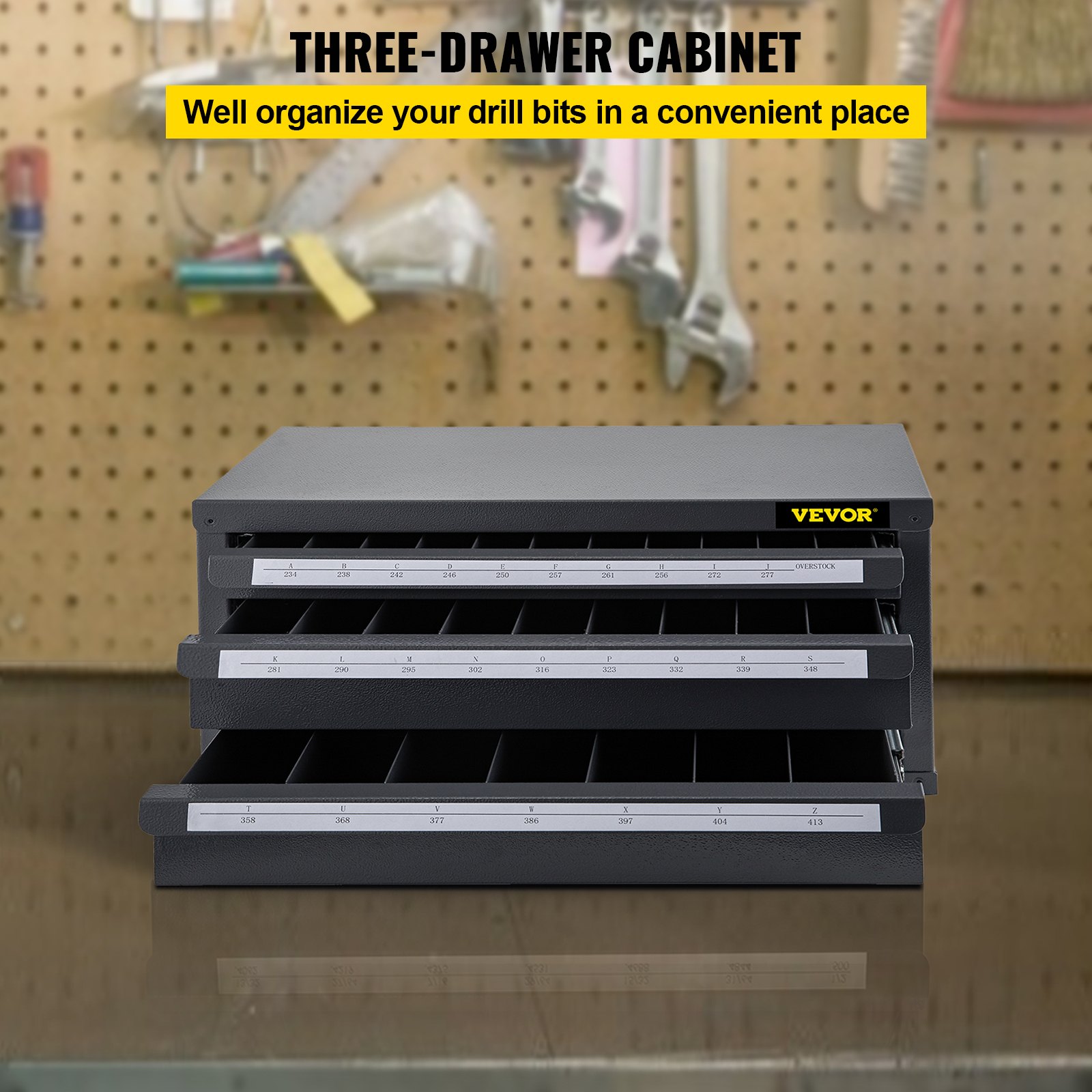 VEVOR Drill Bit Dispenser Cabinet, Three-Drawer Drill Bit Dispenser ...