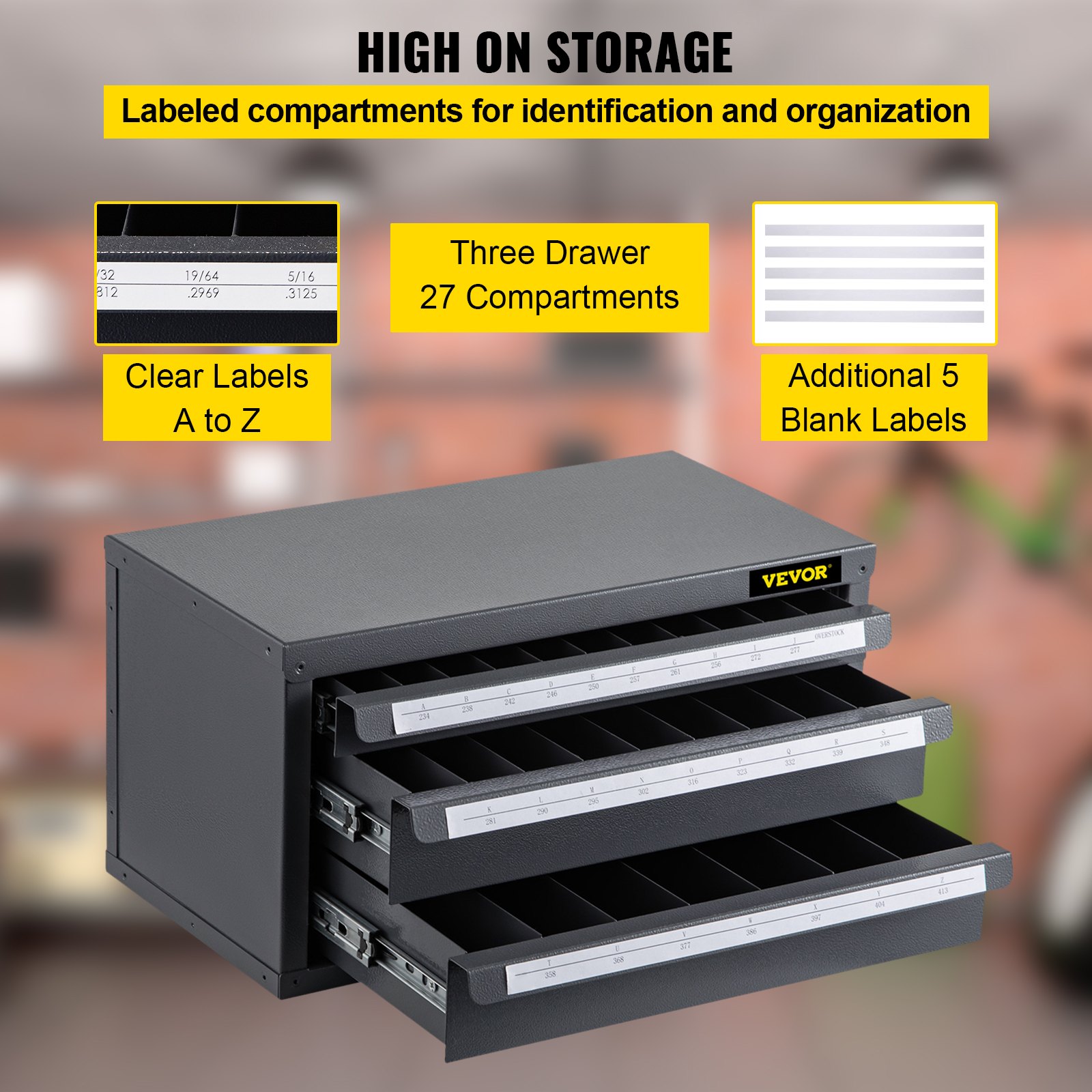 VEVOR Drill Bit Dispenser Cabinet, Three-Drawer Drill Bit Dispenser ...