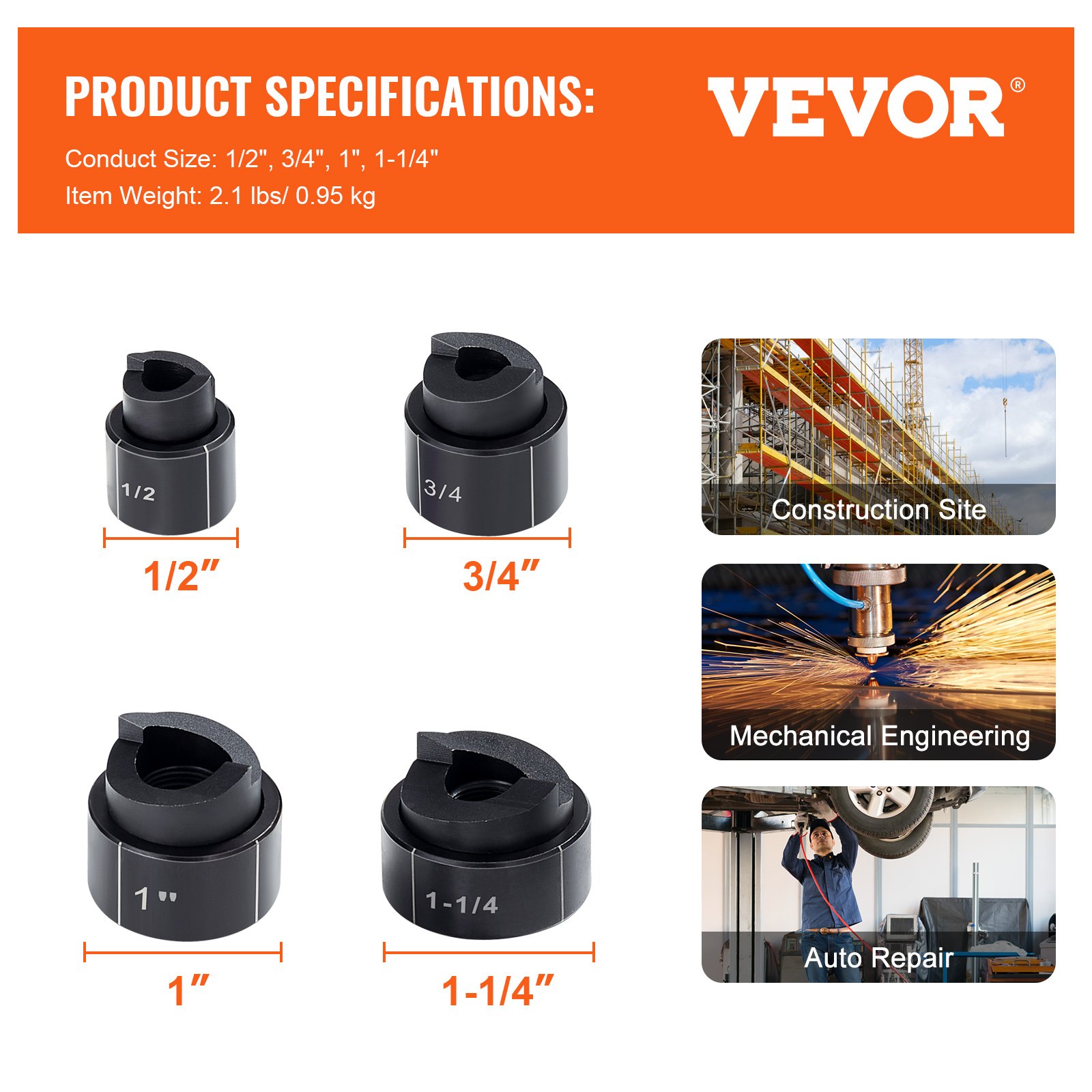 VEVOR VEVOR Hydraulic Knockout Punch Driver Kit Hole Tool 4 Die 1/2", 3/4", 1", 1-1/4" | VEVOR AU