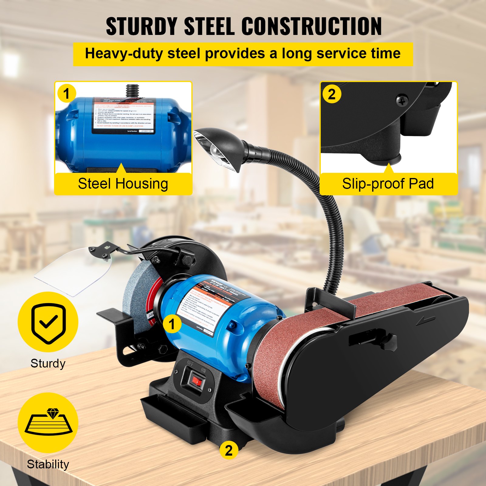 2" Belt Sander and 6" Disc Sander With Sturdy Base & LED Working Lamp ...