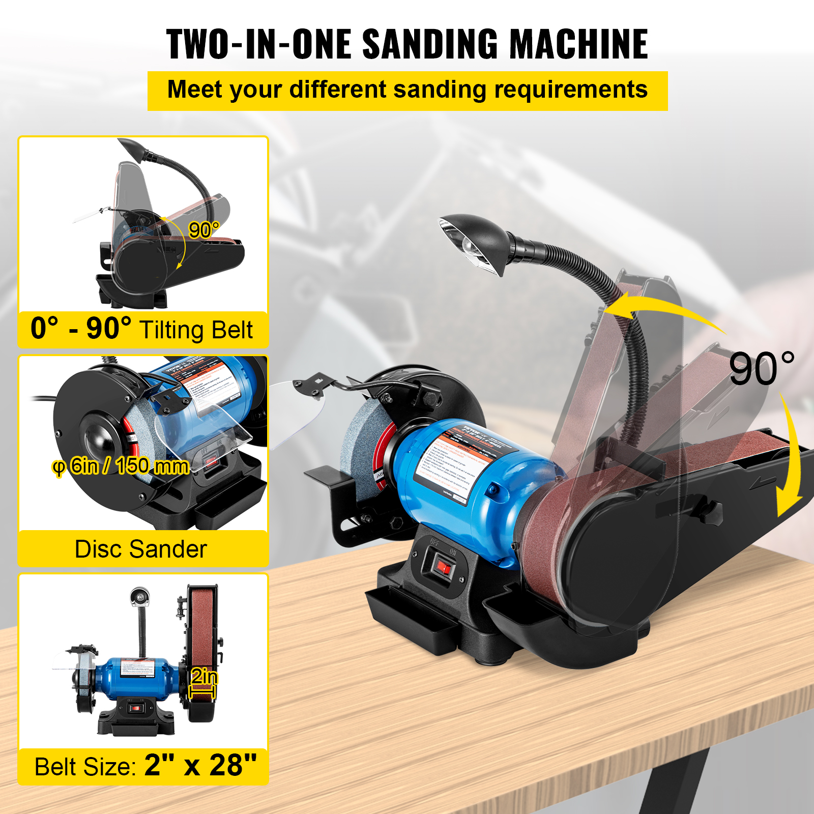 2" Belt Sander and 6" Disc Sander With Sturdy Base & LED Working Lamp ...