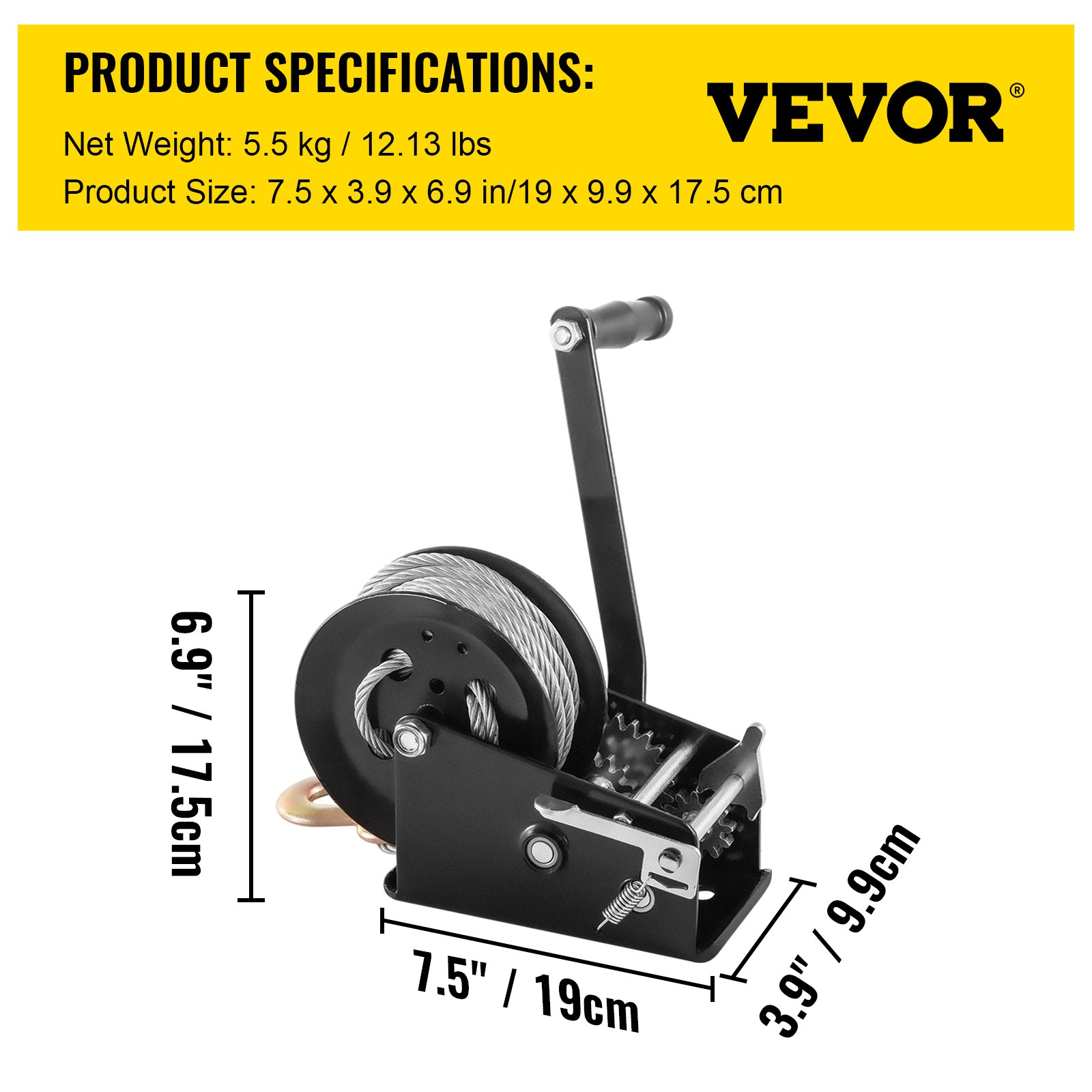 VEVOR Rope Crank, 3500 LBS Capacity Heavy Duty Hand Winch with 10 m(32. ...