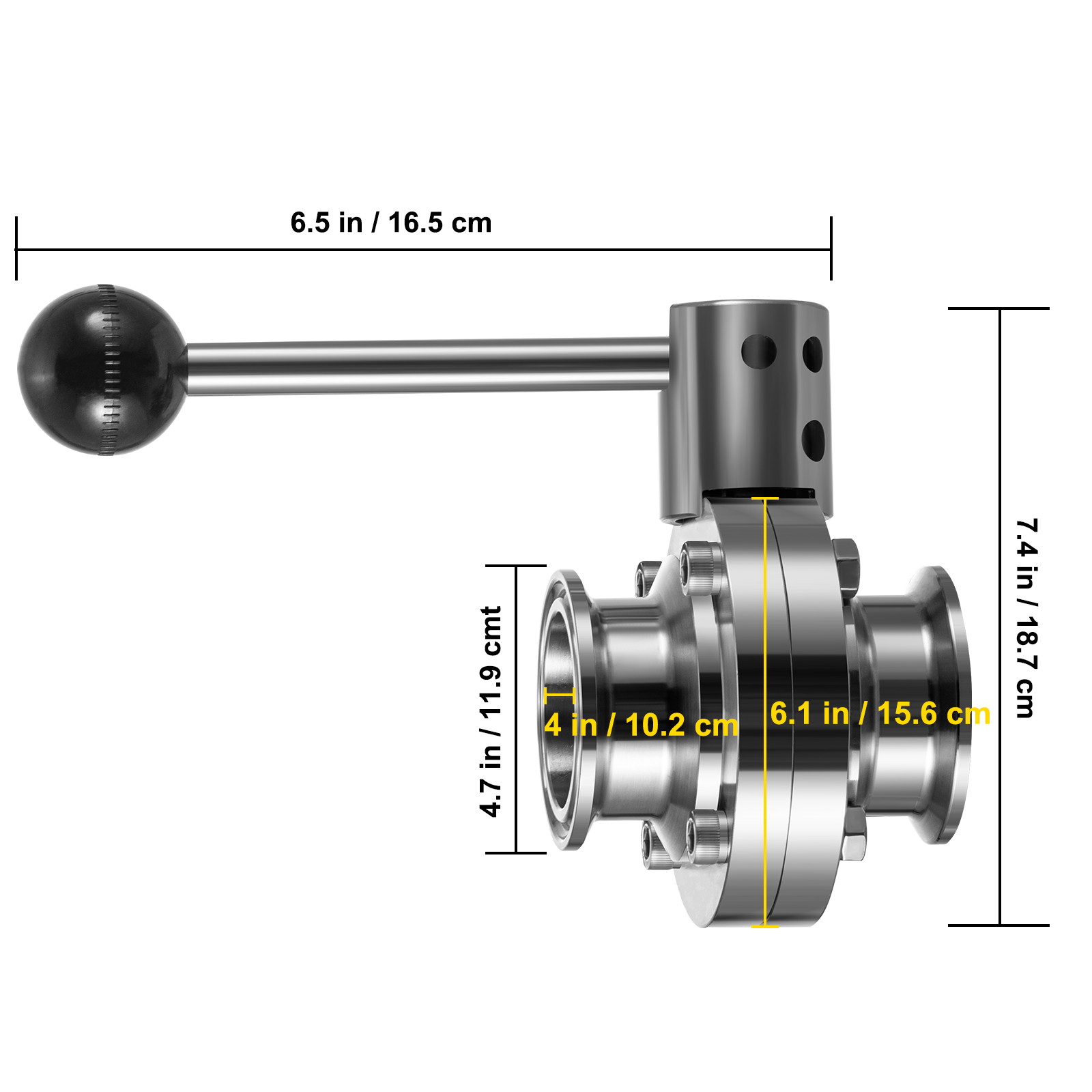 VEVOR Sanitary Butterfly Valve 1 Pack Stainless Butterfly Valve 4" Tube ...