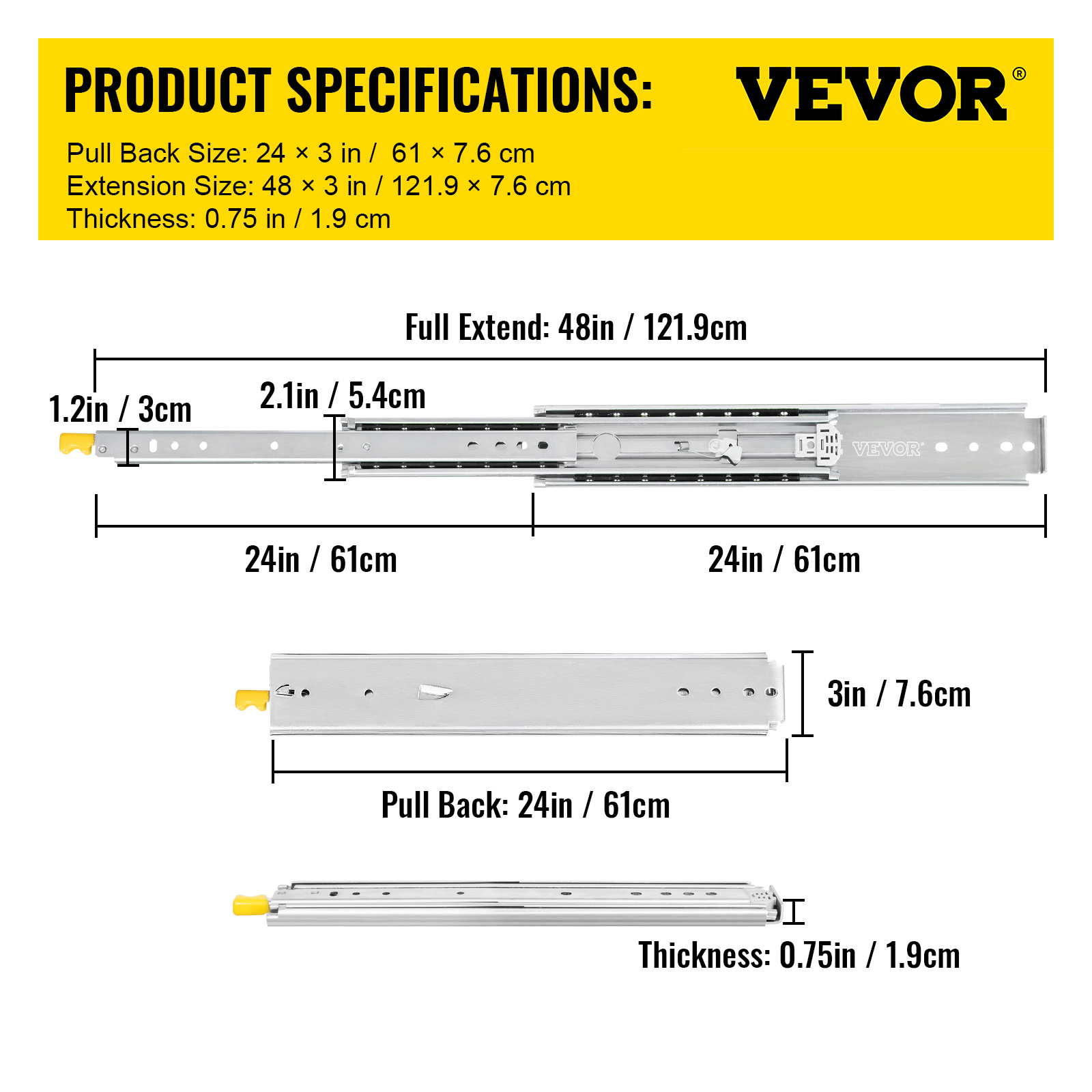 VEVOR Drawer Slides with Lock Drawer Slide 24" Ball Bear 500lb Full ...