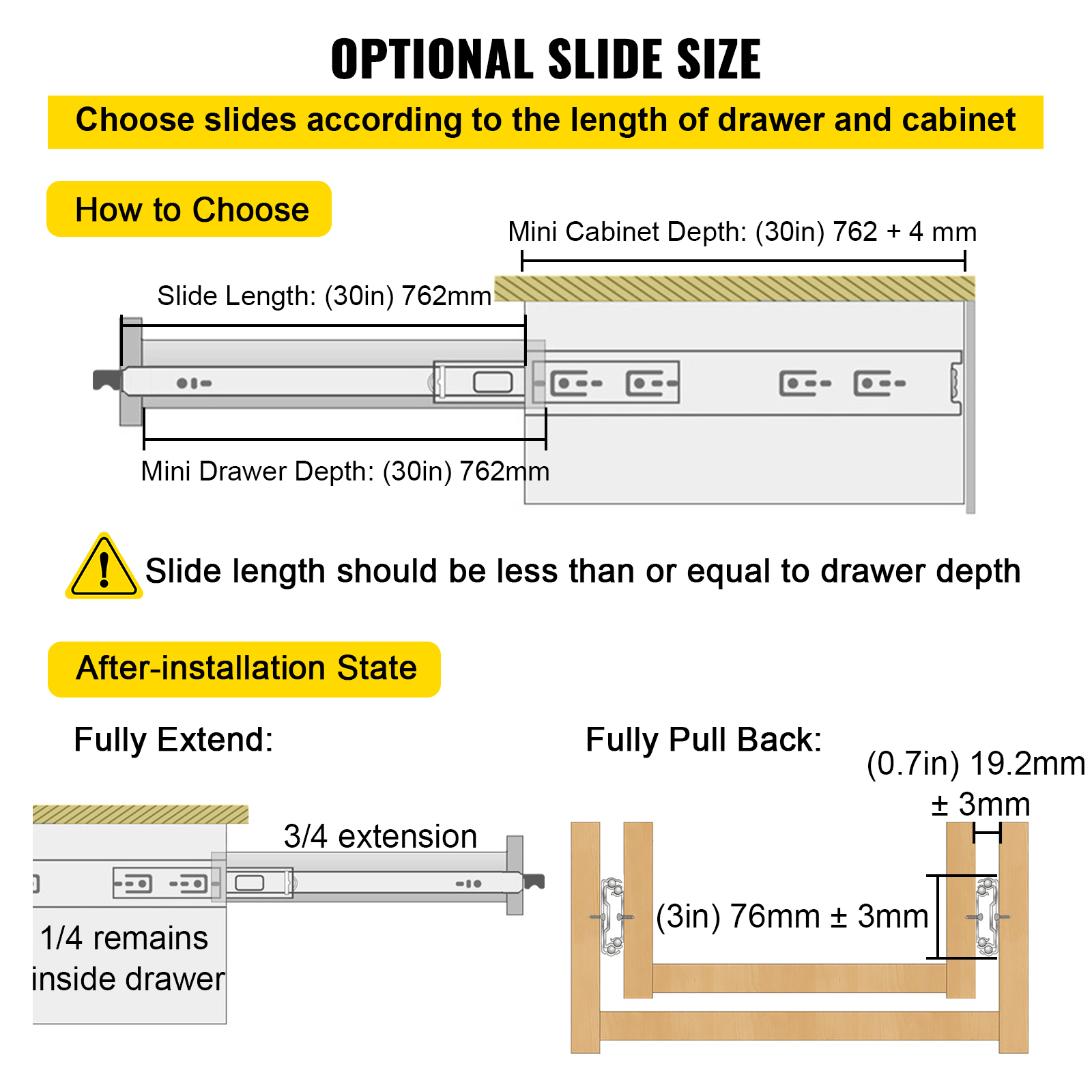 VEVOR Drawer Slides with Lock Drawer Slide 30" Ball Bear 500lb Full ...
