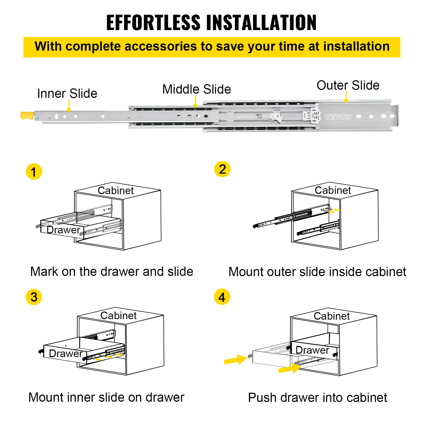 VEVOR Drawer Slides with Lock Drawer Slide 30" Ball Bear 500lb Full ...