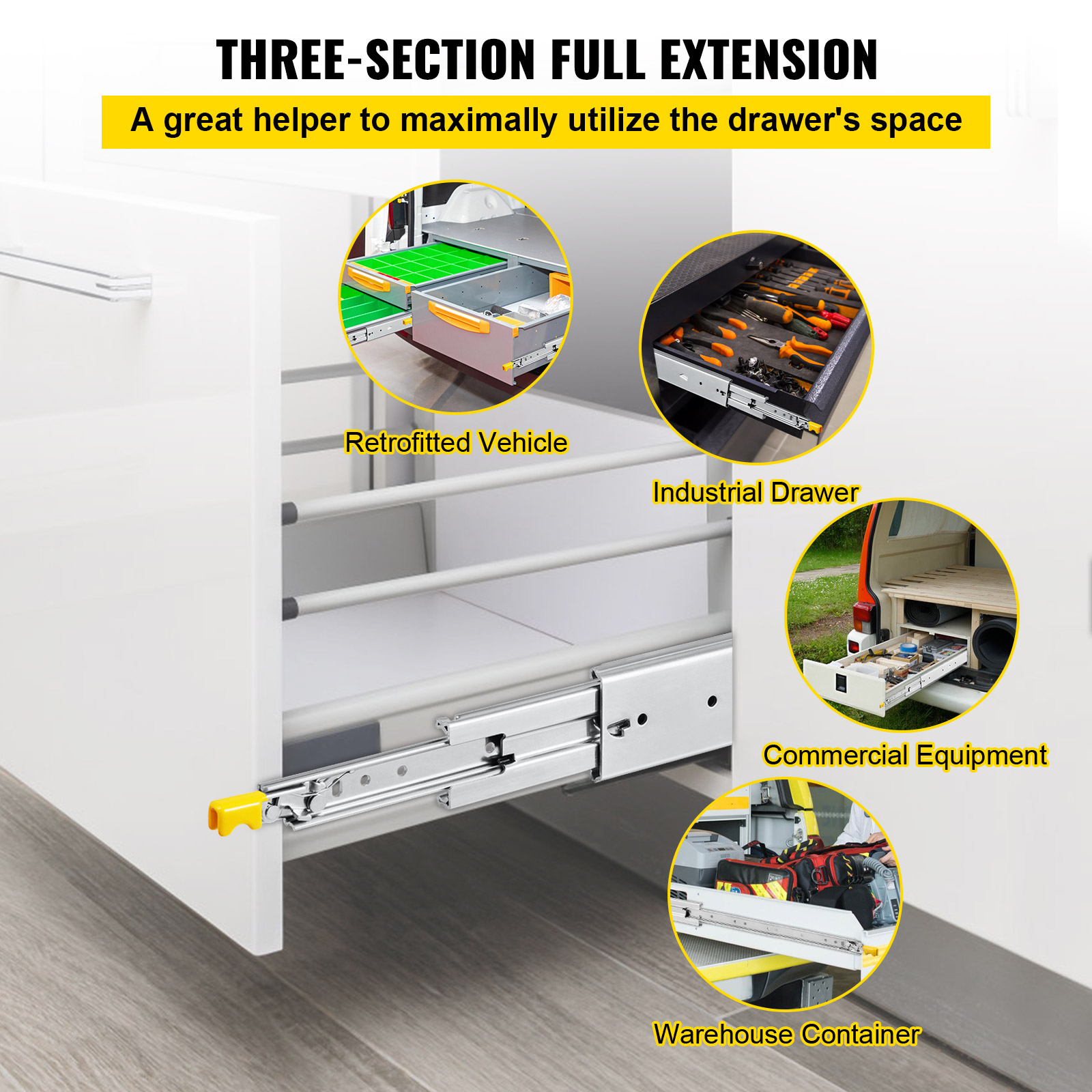 VEVOR Drawer Slides with Lock Drawer Slide 48" Ball Bear 500lb Full ...