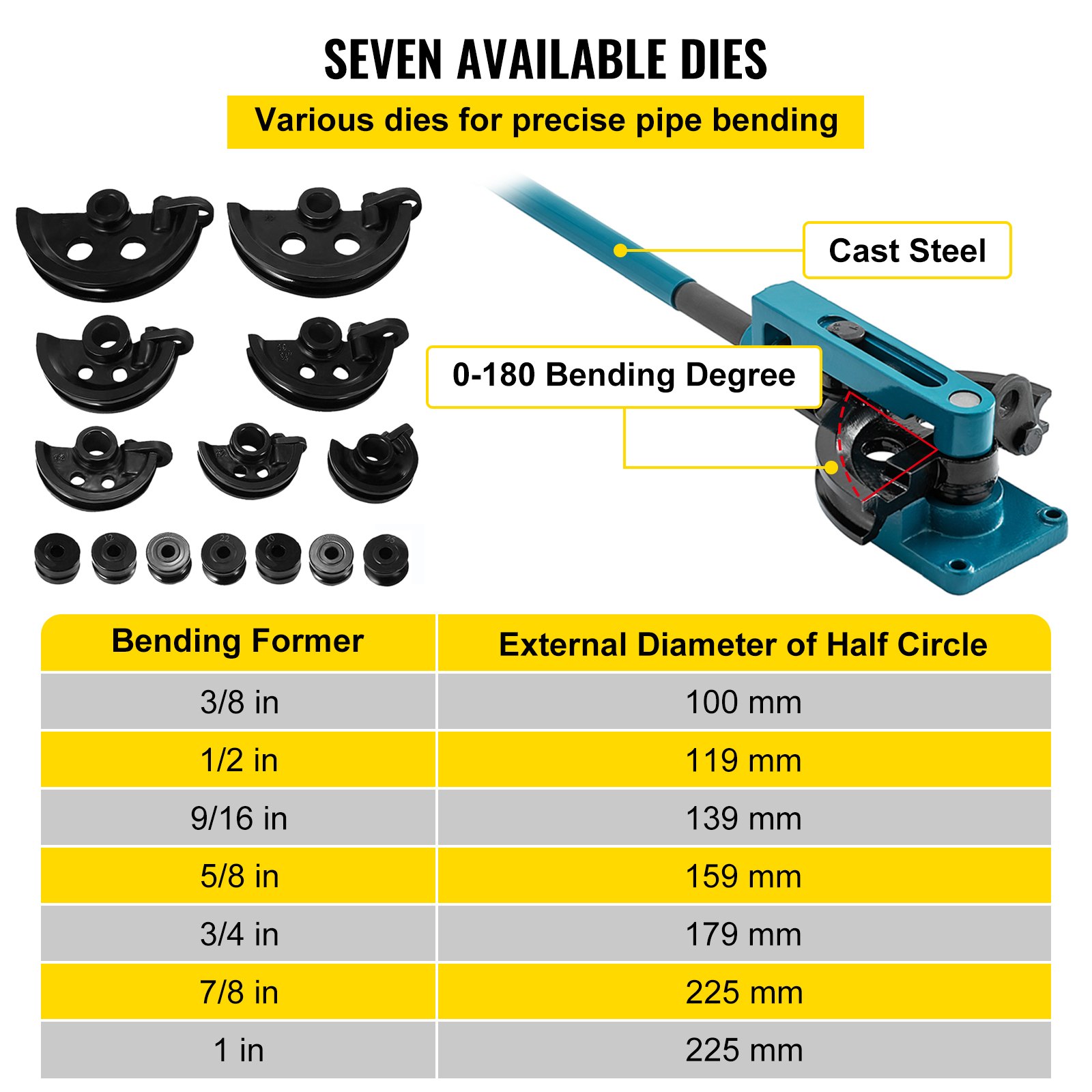 Manual Pipe Tube Bender Set 3/8", 1/2", 9/16", 5/8", 3/4", 7/8", 1" W ...
