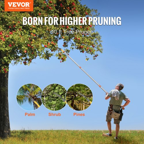 VEVOR Tree Pruner Pole Saw 10 ft Extendable Aluminum Pole Sharp Steel ...