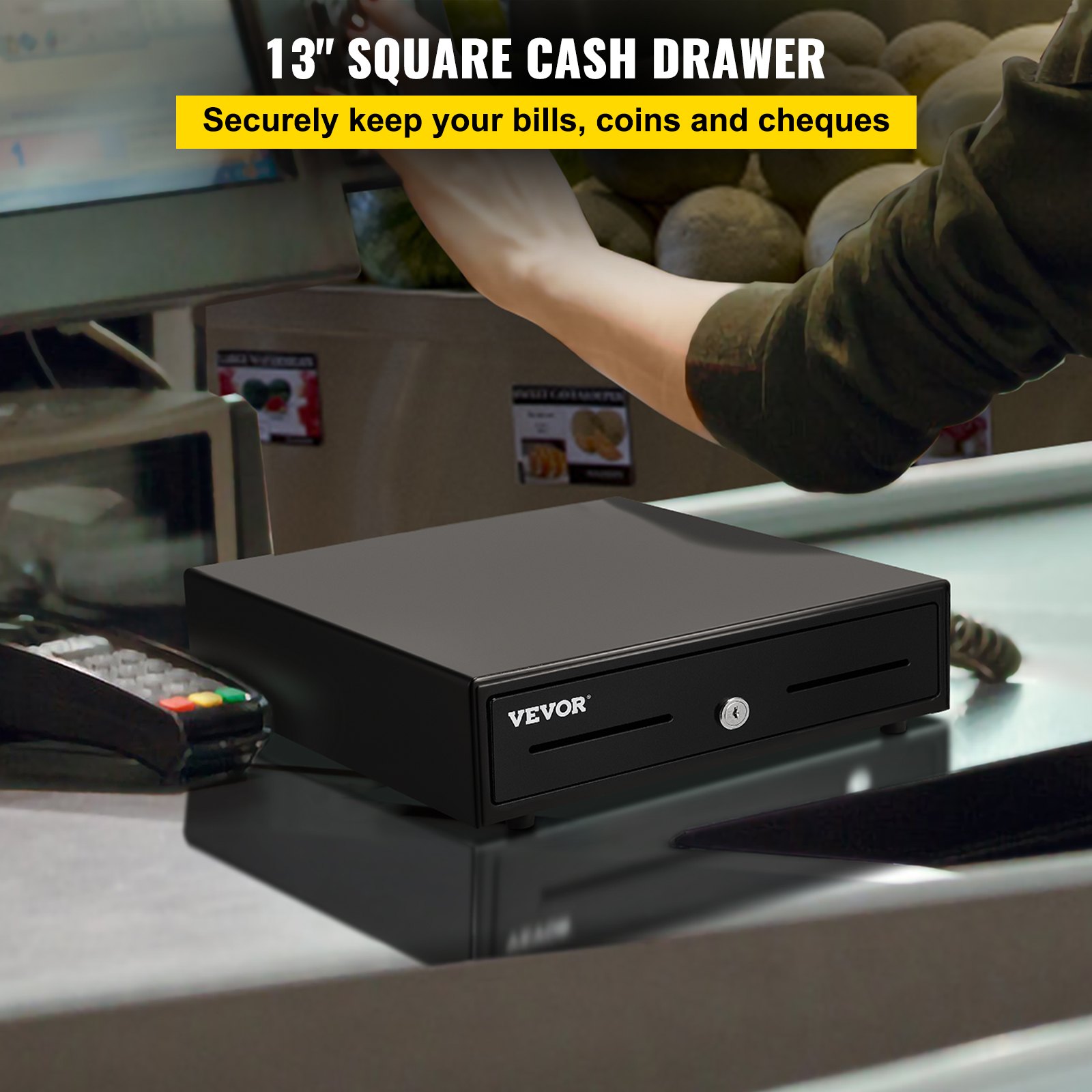 VEVOR Cash Drawer 13" Cash Register Fully Removable 4 Bill 5 Coin Cases ...