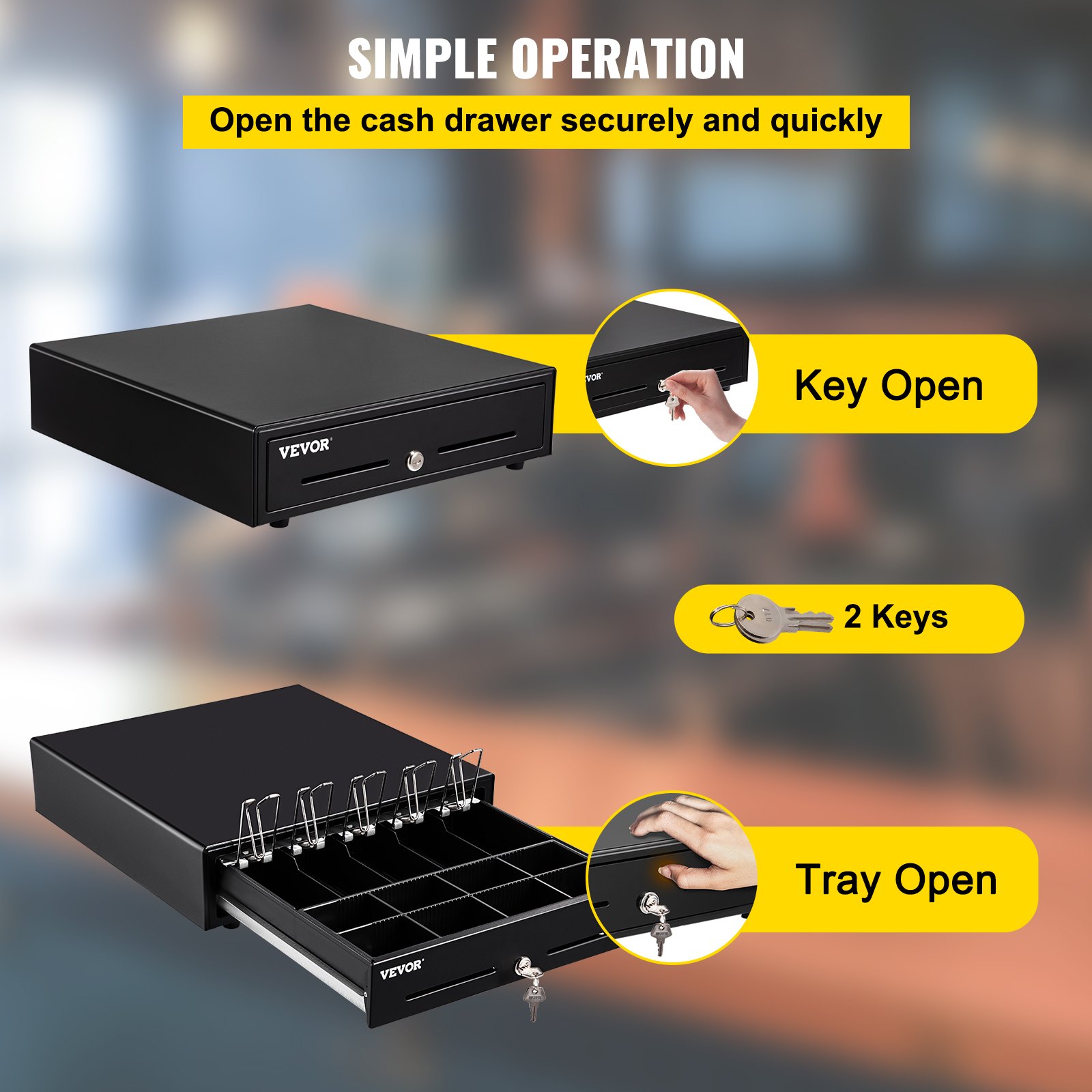 VEVOR Cash Register Drawer, 16" 2 Unlocking Ways, Fully Removable ...