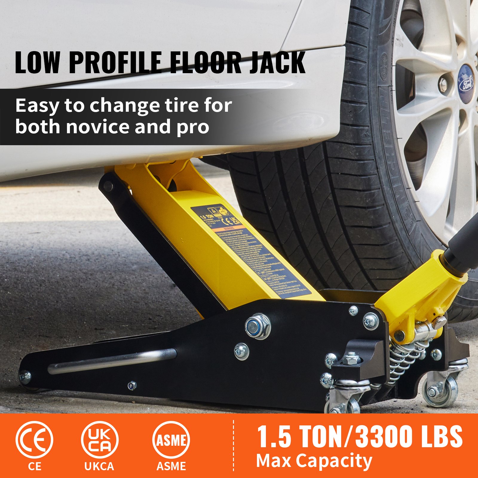 VEVOR 1.5 Ton Low Profile Aluminum Steel Racing Floor Jack Dual Pump ...