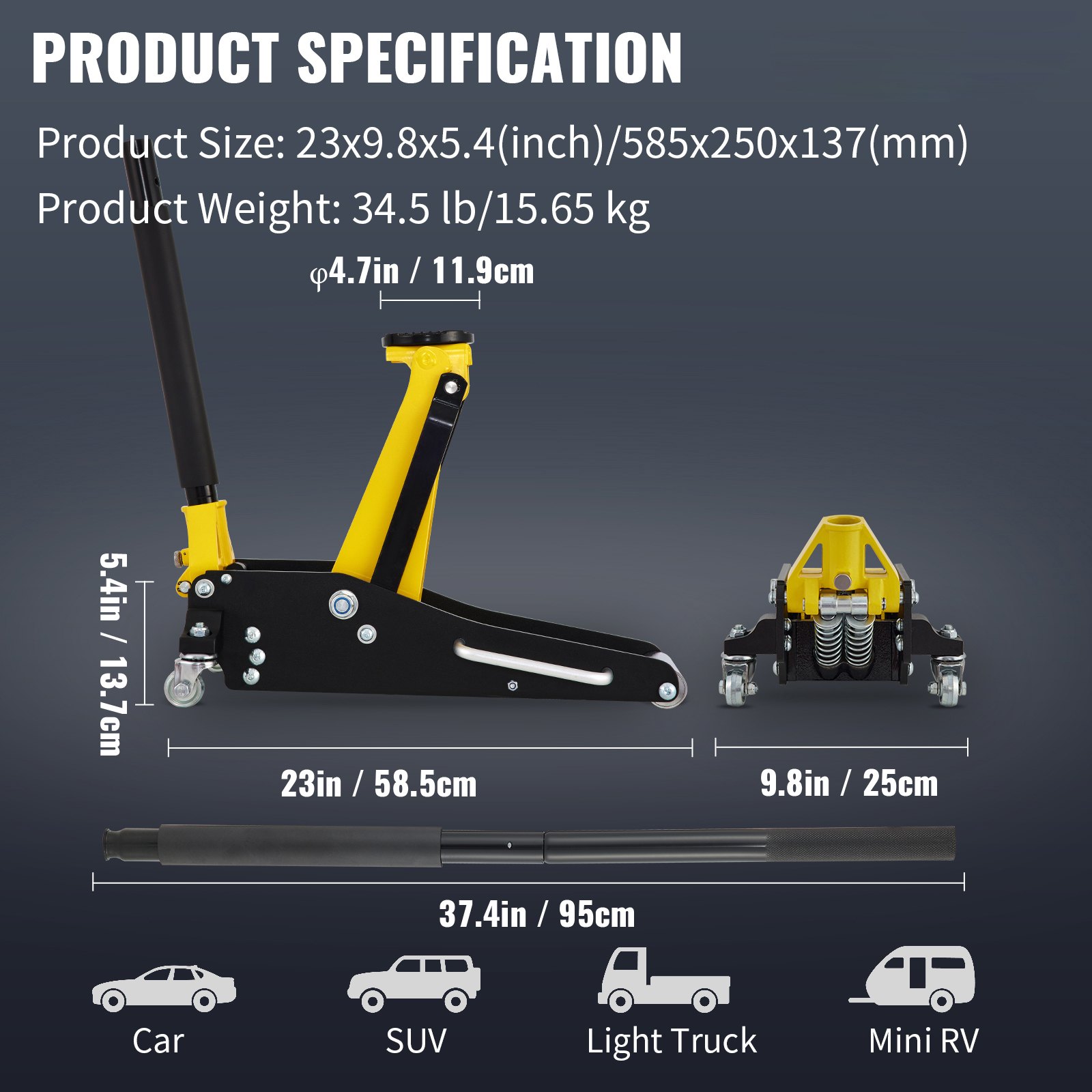 VEVOR 1.5 Ton Low Profile Aluminum Steel Racing Floor Jack Dual Pump ...