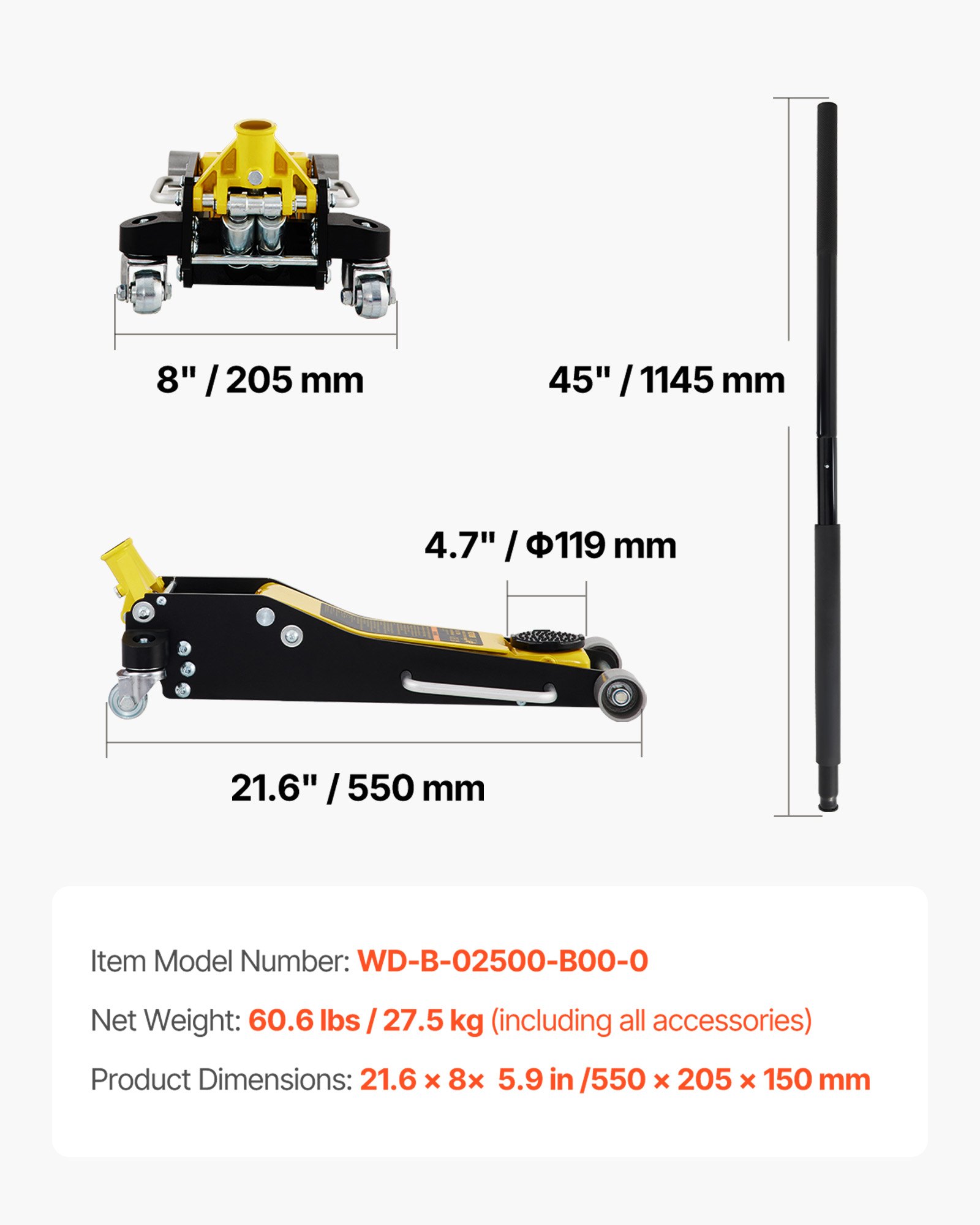 VEVOR VEVOR 2.5 Ton Low Profile Aluminum Steel Racing Floor Jack Dual ...