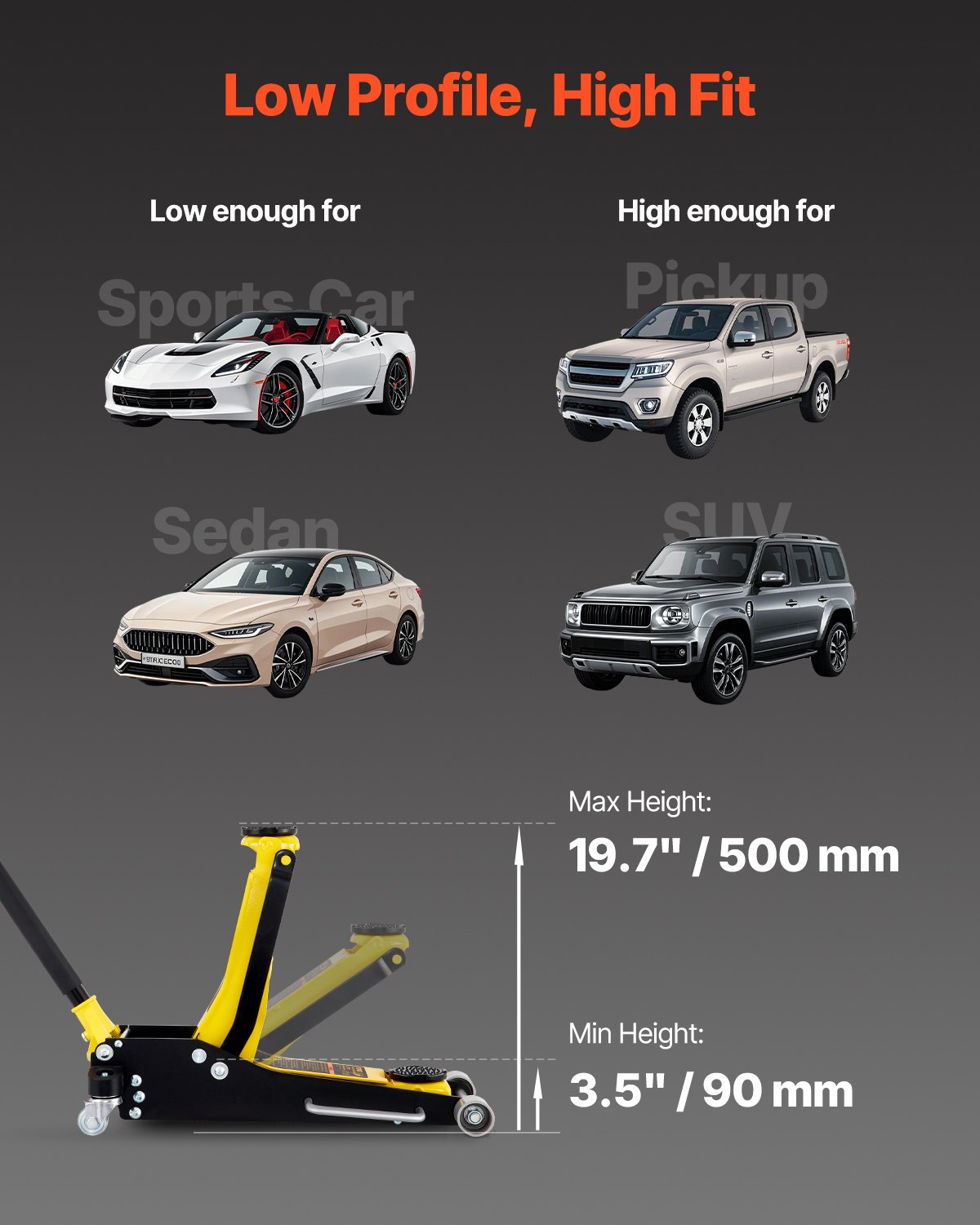 Car Lift Oarlike 4 Ton Hydraulic Floor Jack, Low Profile Steel Racing ...