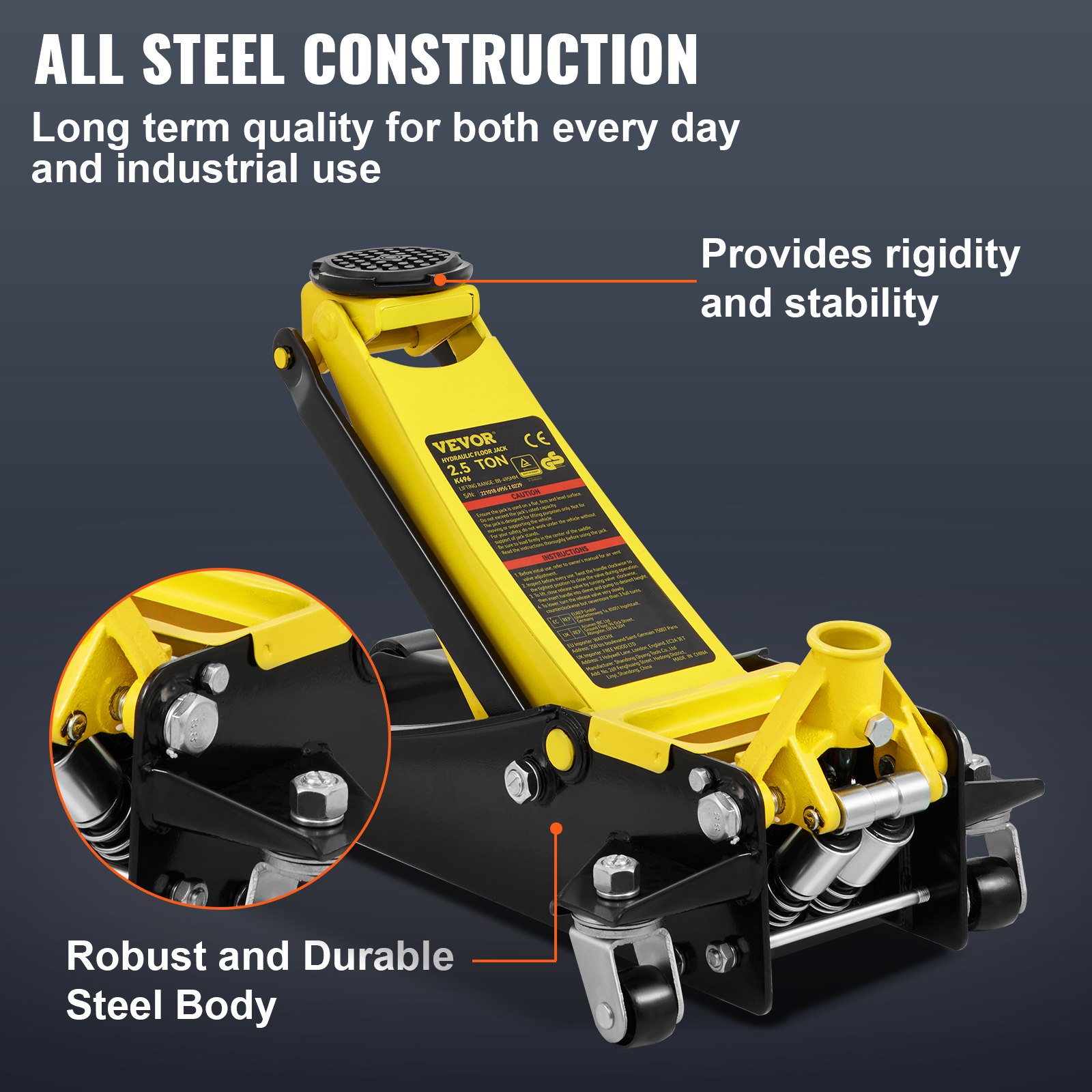 VEVOR Floor Jack, 2.5 Ton Low Profile Floor Jack, Heavy-duty Steel ...