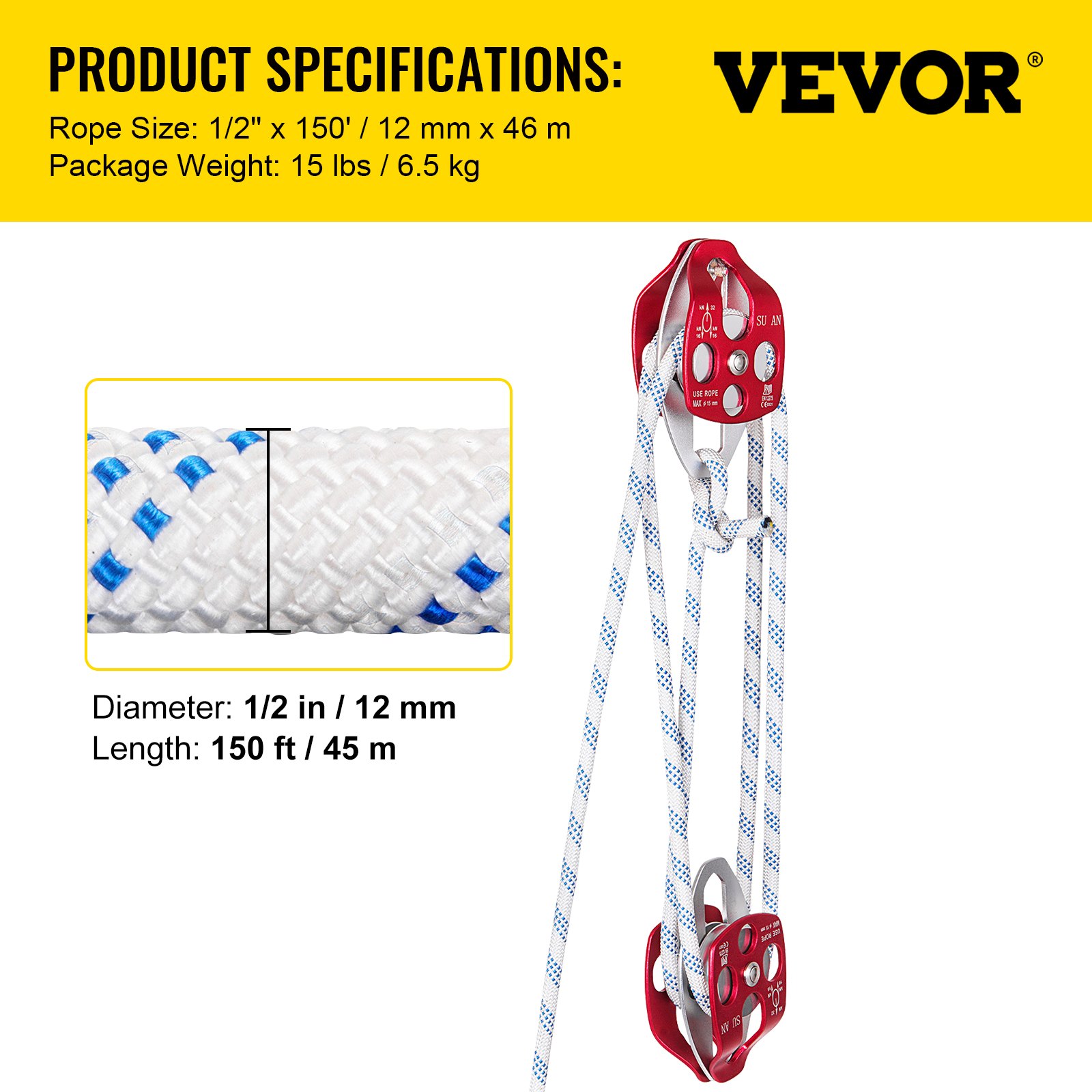 Twin Sheave Block And Tackle 7500lb Pulley System Stainless Outdoor ...