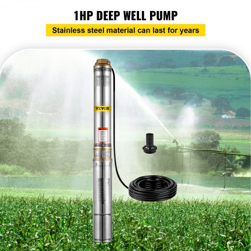 VEVOR Well Pump 1 HP Submersible Well Pump 33GPM Deep Well Pump 207ft ...
